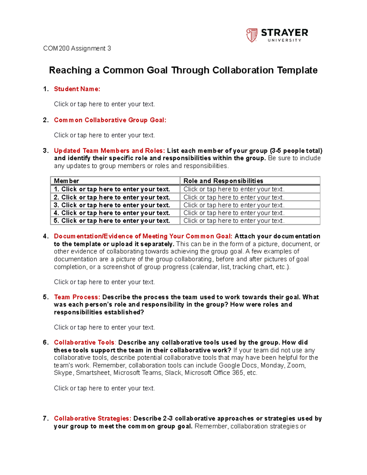 Cf Common Goal Template - COM200 Assignment 3 Reaching a Common Goal ...