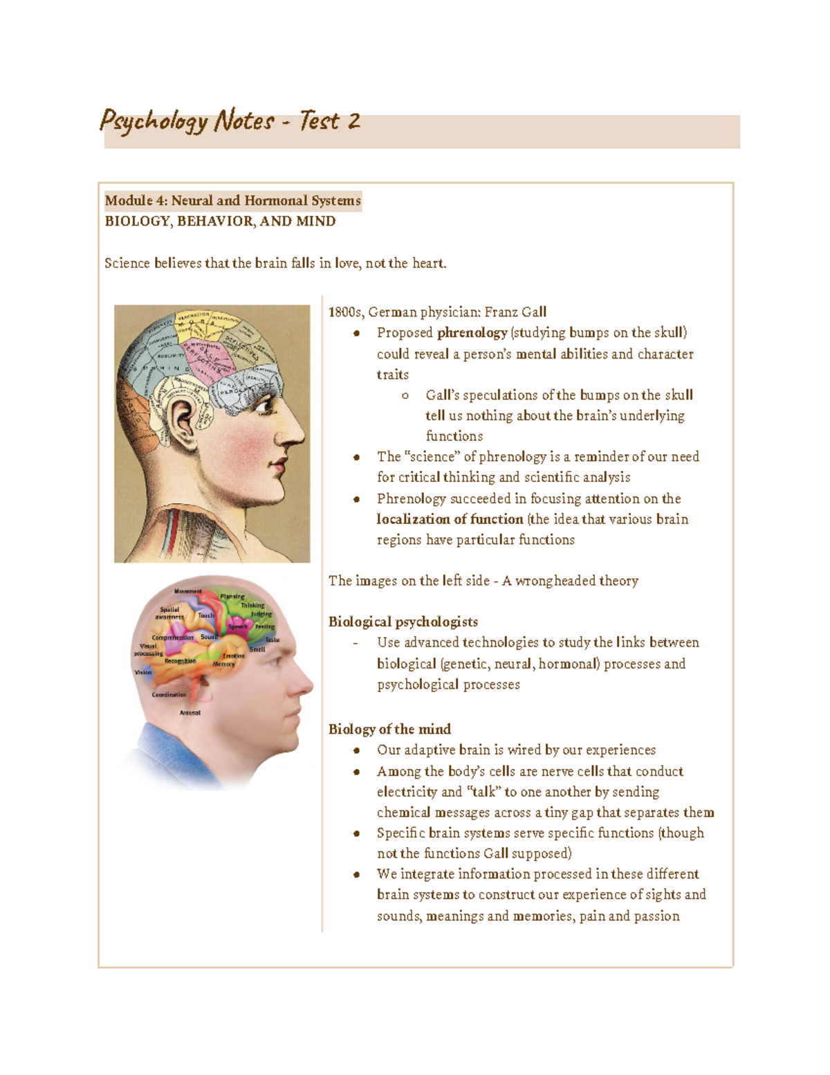 PSYC 1010 - Module 4 - Pshoy Not - Tes 2 Module 4: Neural and Hormonal ...