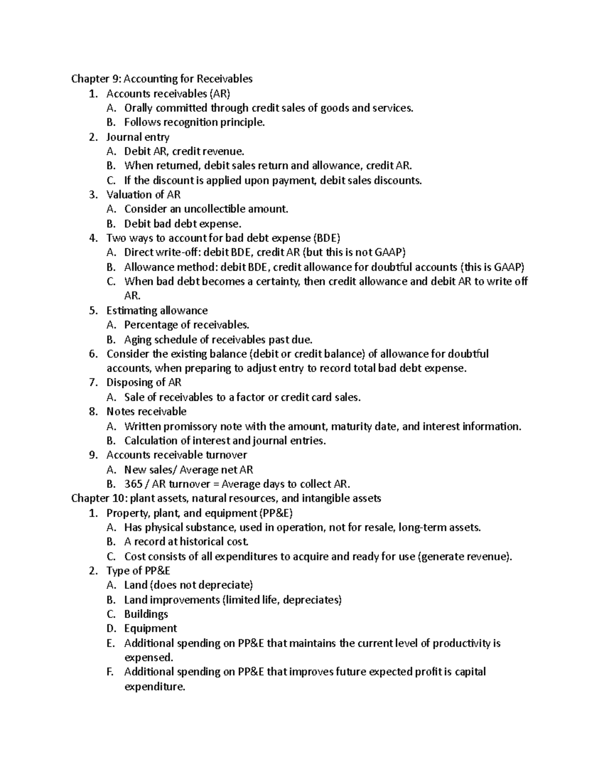 Chapter 9 and 10 - notes - Chapter 9: Accounting for Receivables 1 ...