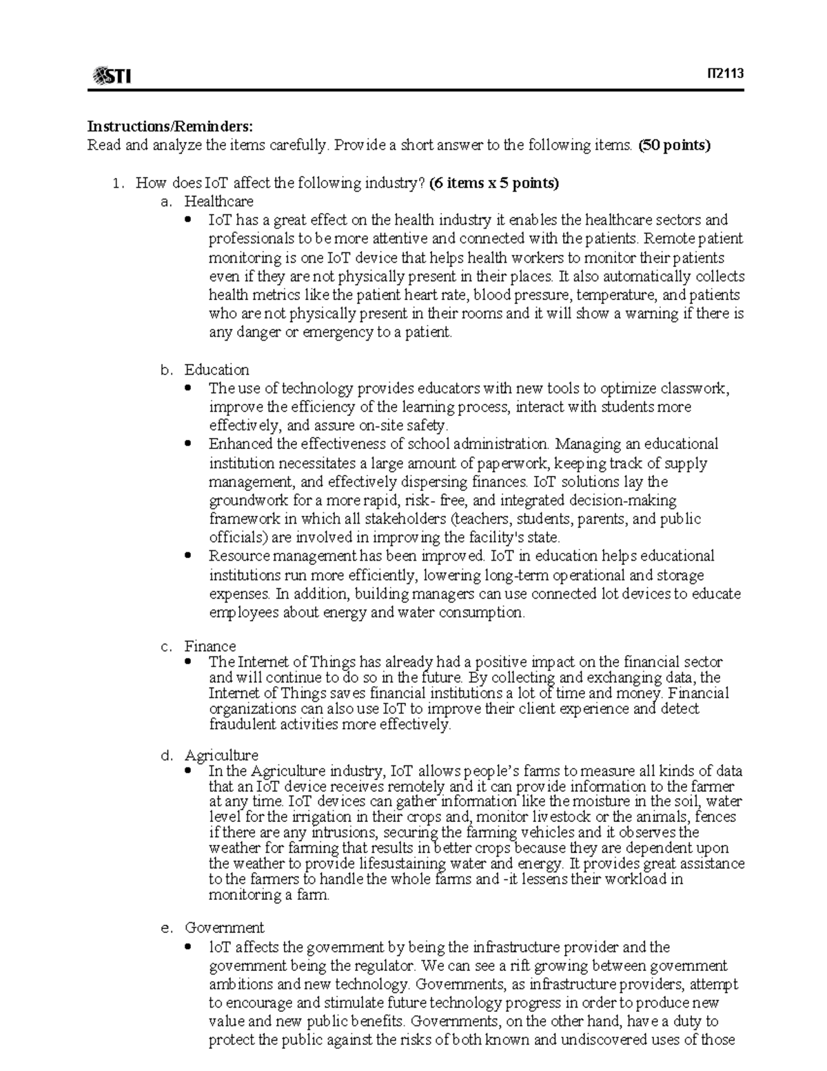 04 Task Performance 1 - about IoT - Instructions/Reminders: Read and ...