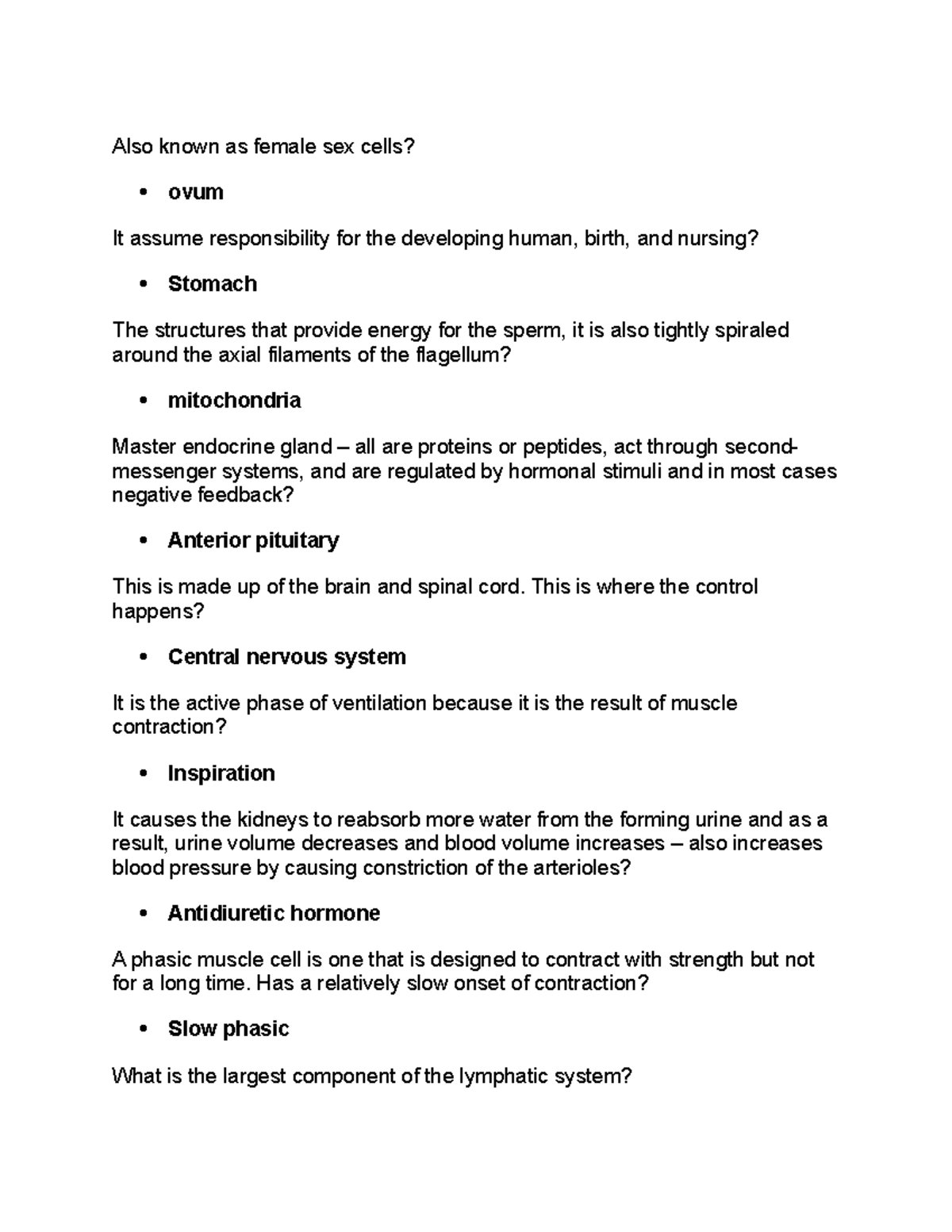 Anatomy Q And A Lectures Also Known As Female Sex Cells Ovum It