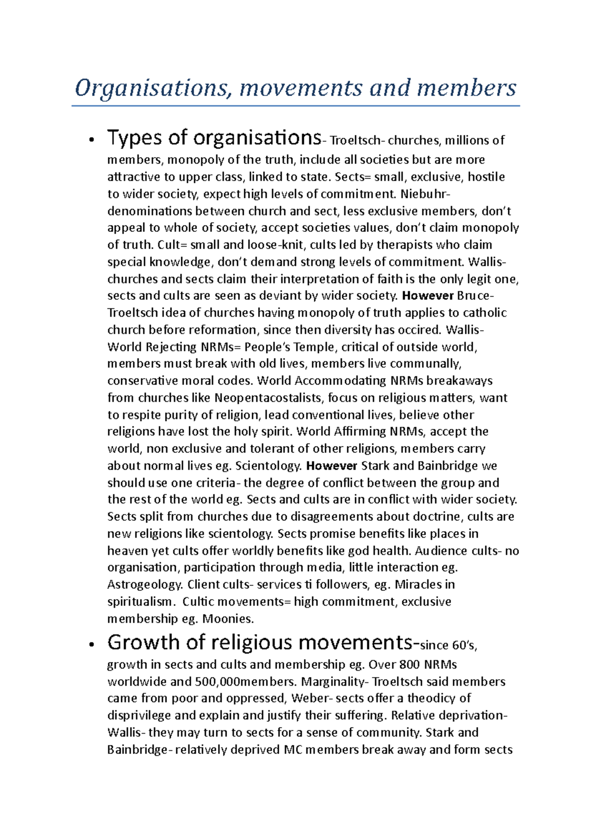 Religious Organisations - Organisations, movements and members Types of ...