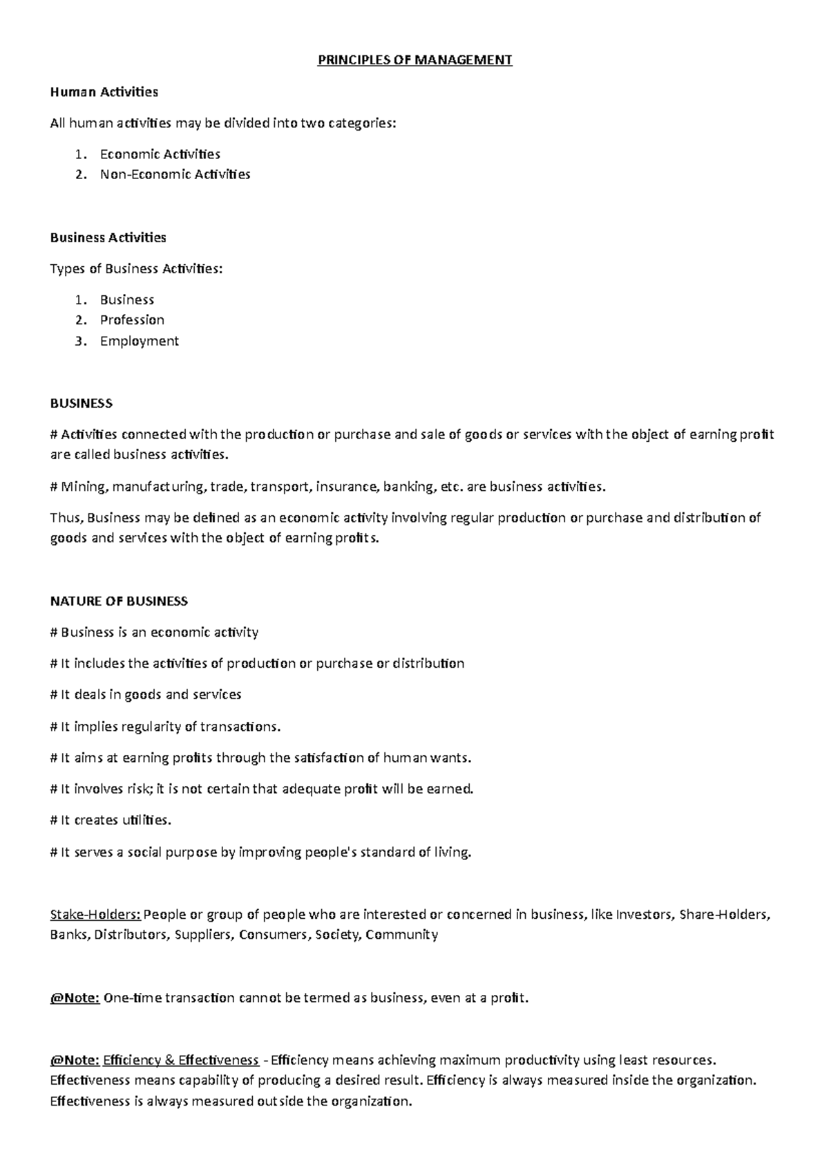 Principles of Management - PRINCIPLES OF MANAGEMENT Human Activities ...