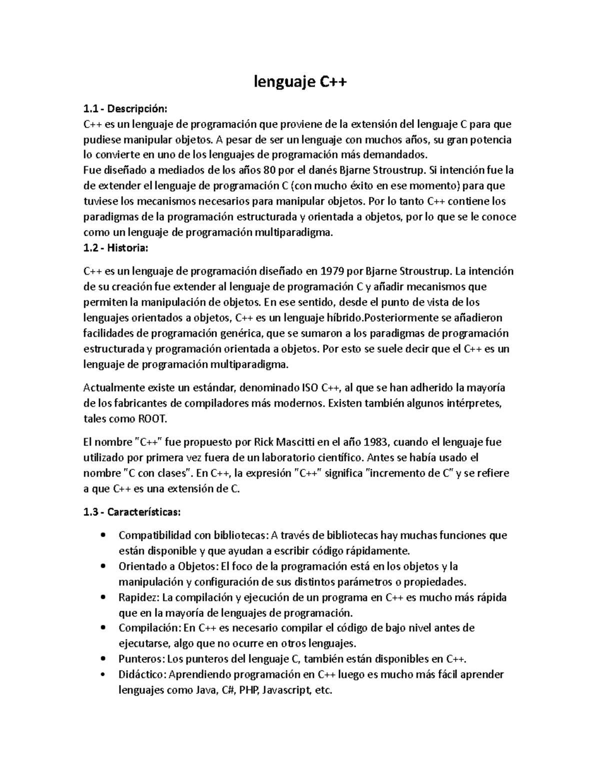 Lenguaje C++ - lenguaje C++ 1 - Descripción: C++ es un lenguaje de ...
