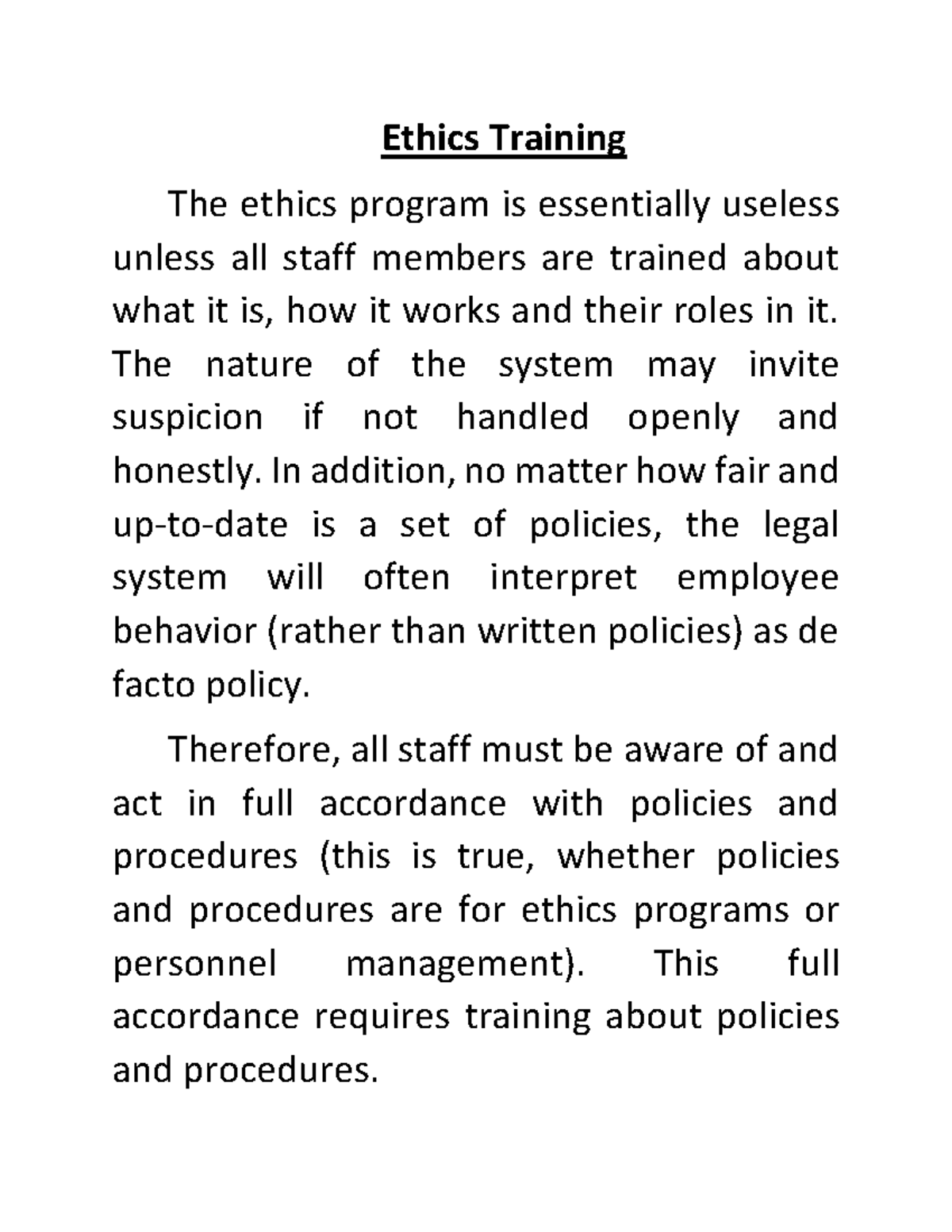 Ethics Training - Ethics Training The ethics program is essentially ...
