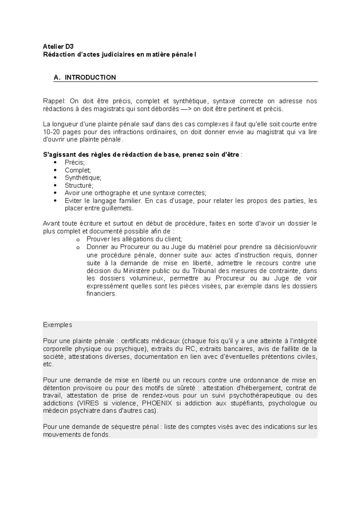 RAJ pénal I - Différentes écritures judiciaires (pénal) 1ère partie ...