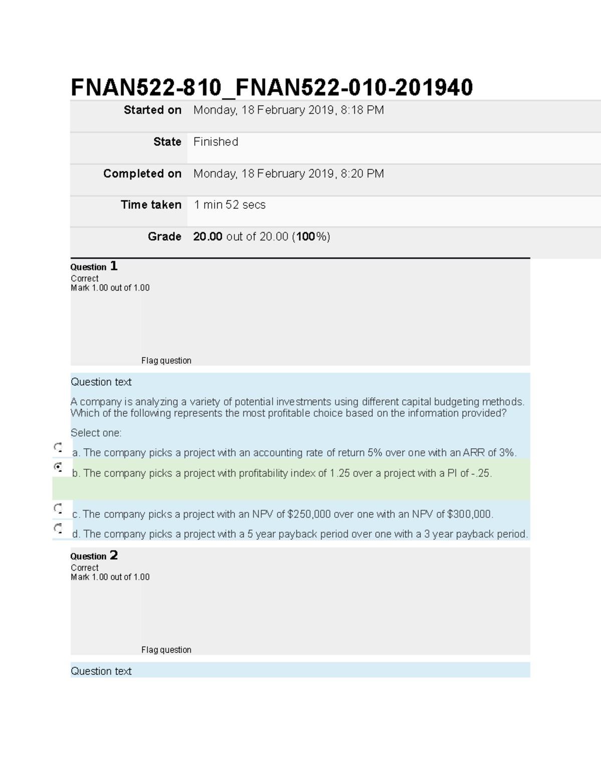 Docx - module 4 homework - FNAN522-810_FNAN522-010- Started on Monday ...