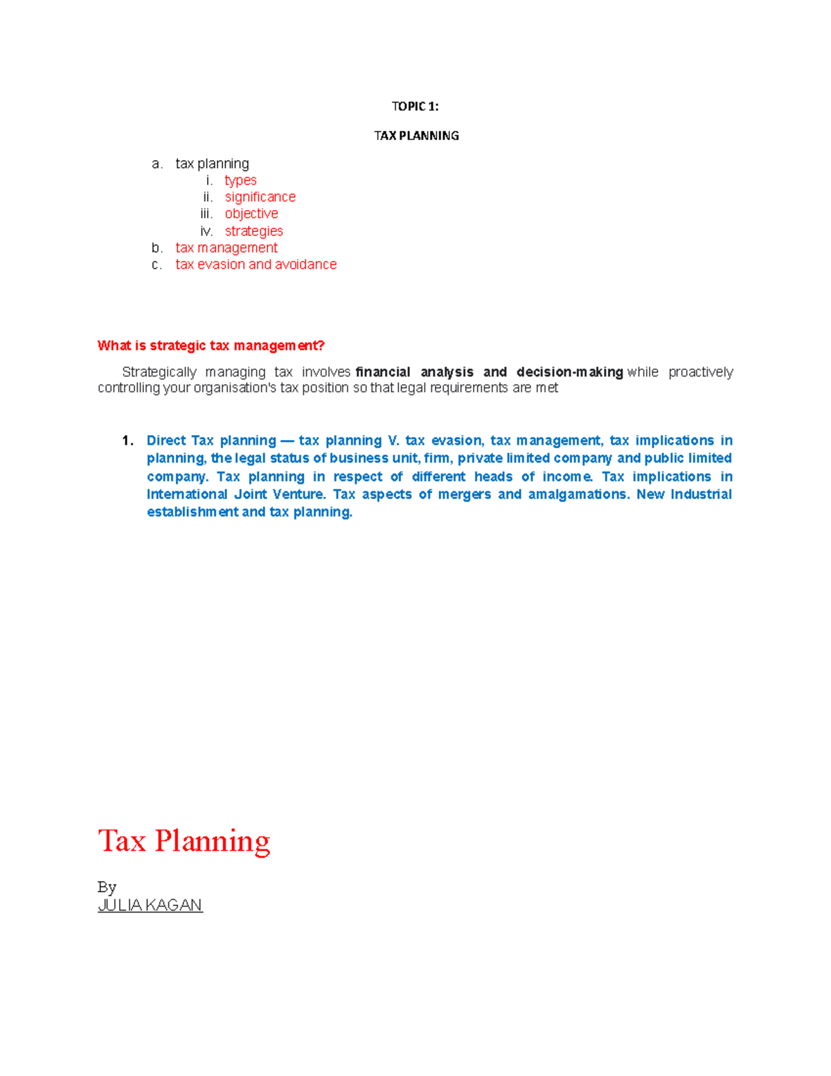 TAX MANAGEMENT REPORT NOTES AY 2021-2022 - ####### TOPIC 1: ####### TAX ...