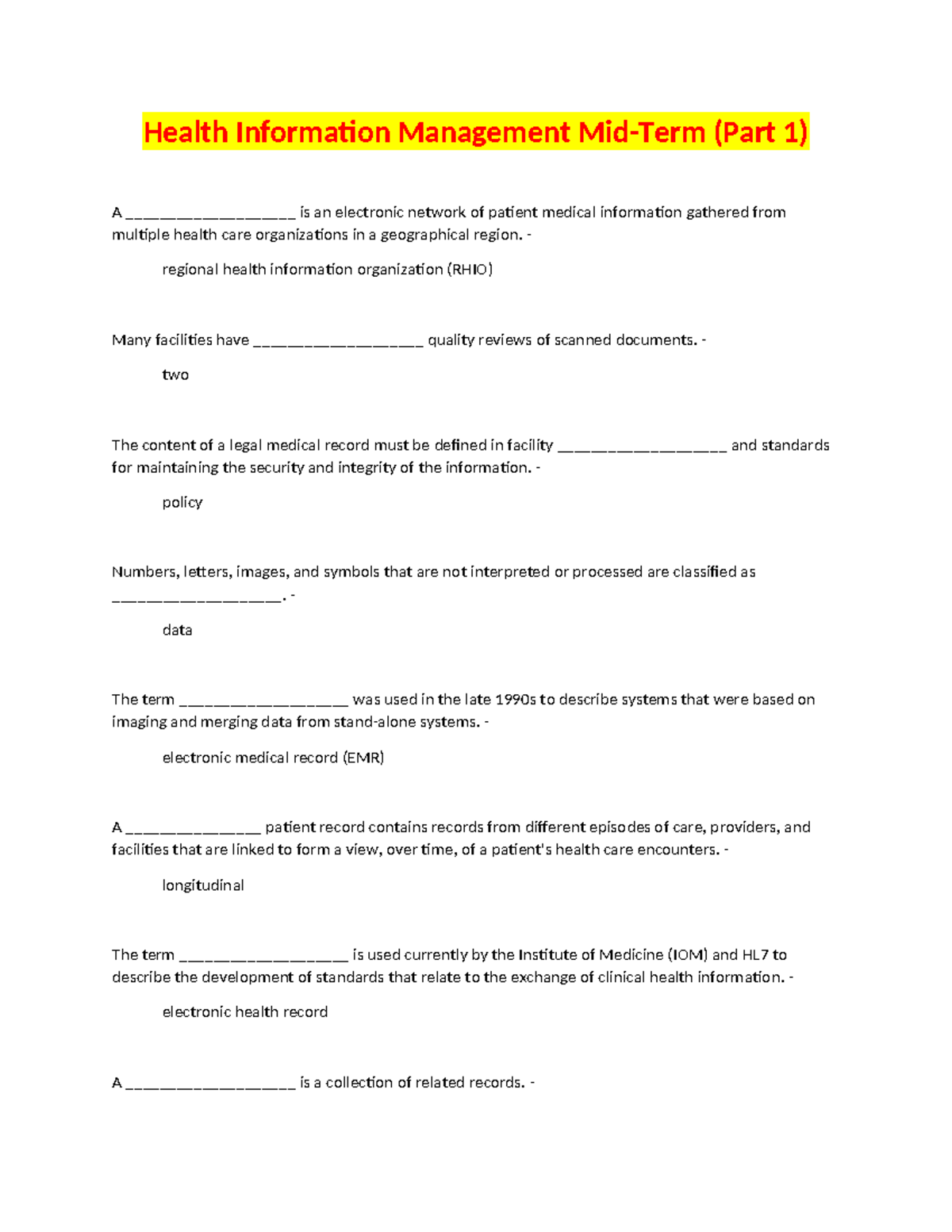 Health Information Management Mid - regional health information ...