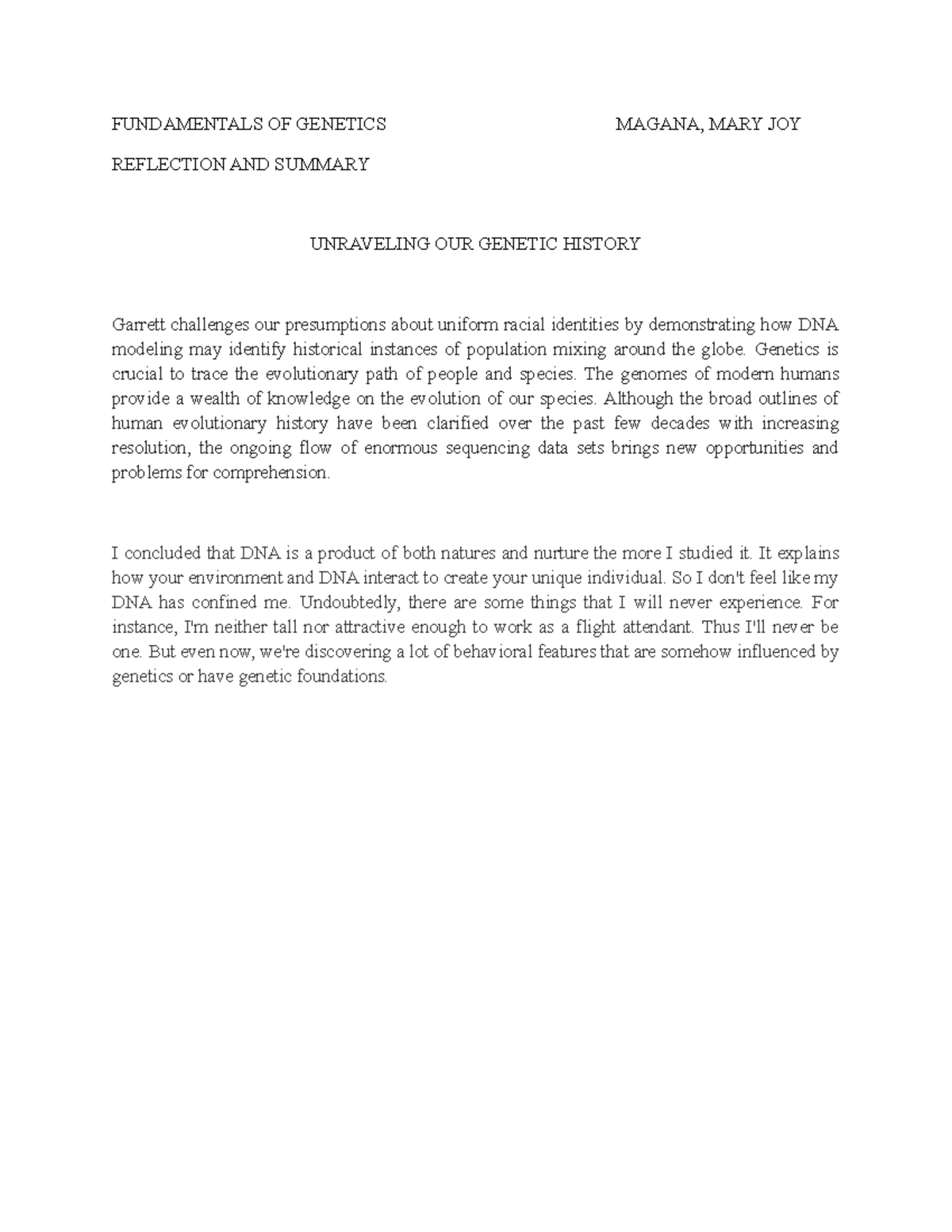 Unraveling Our Genetic History - FUNDAMENTALS OF GENETICS MAGANA, MARY ...
