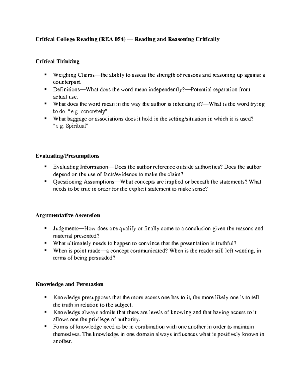 Critical College Reading - Reading and Reasoning Critically - Critical ...