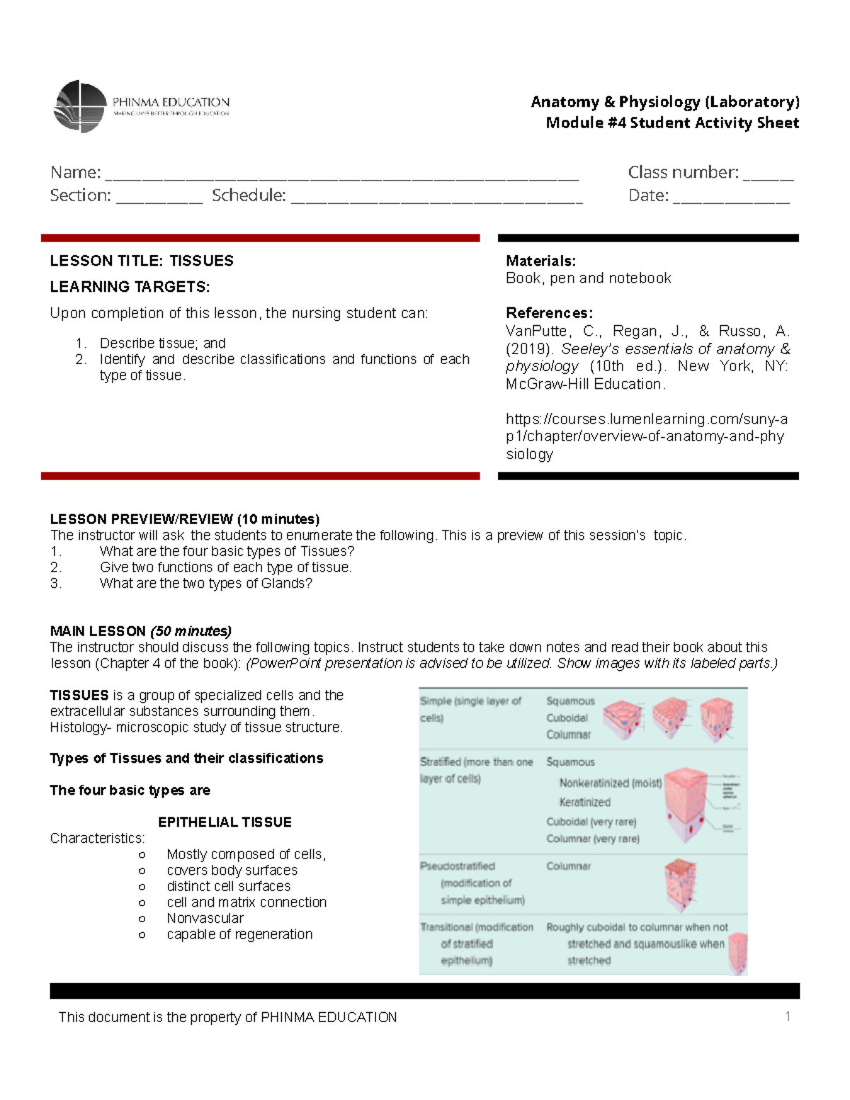 SAS 4 ( Tissues) - Module #4 Student Activity Sheet Name: - Studocu