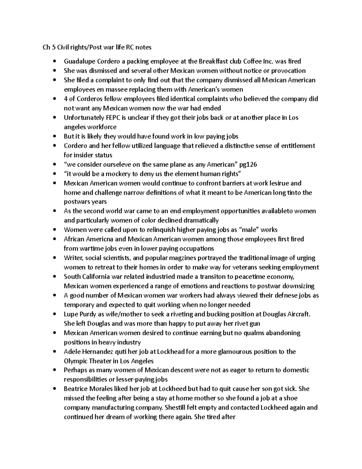 Ch 5 Civil rights - These notes were taken over an article that were ...