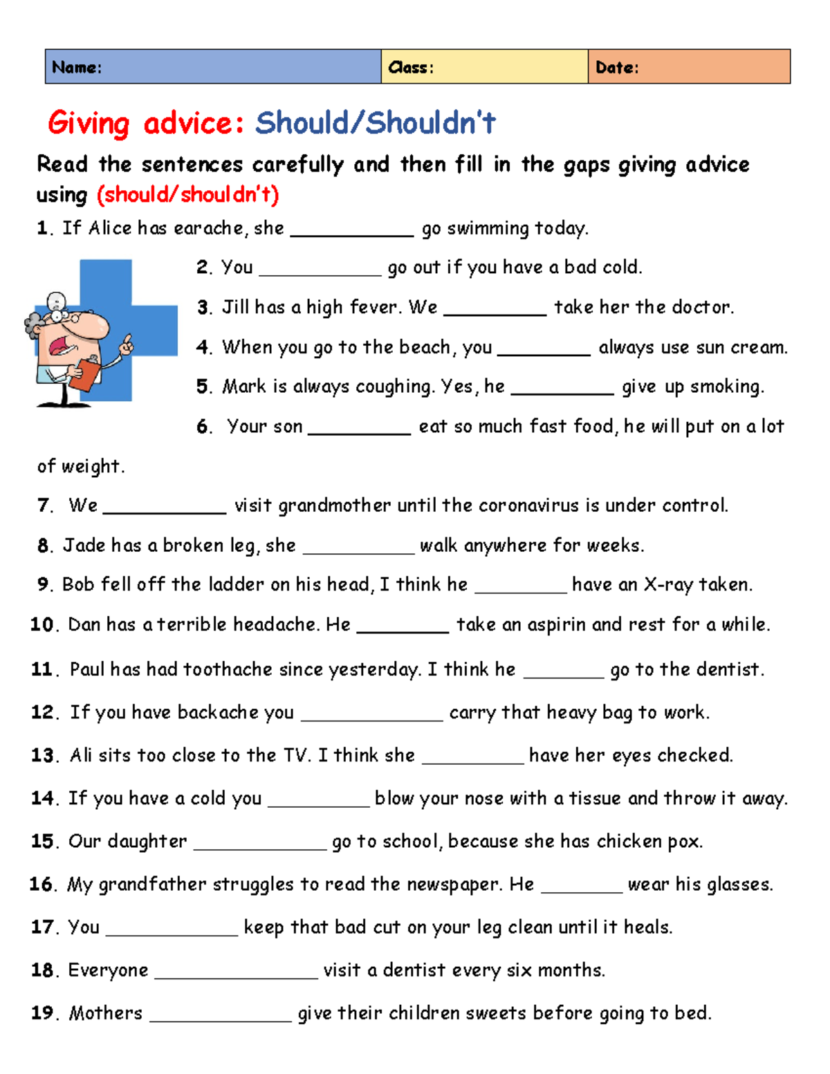 Giving-advice-shouldshouldnt-information-gap-activities 124793 - Name ...