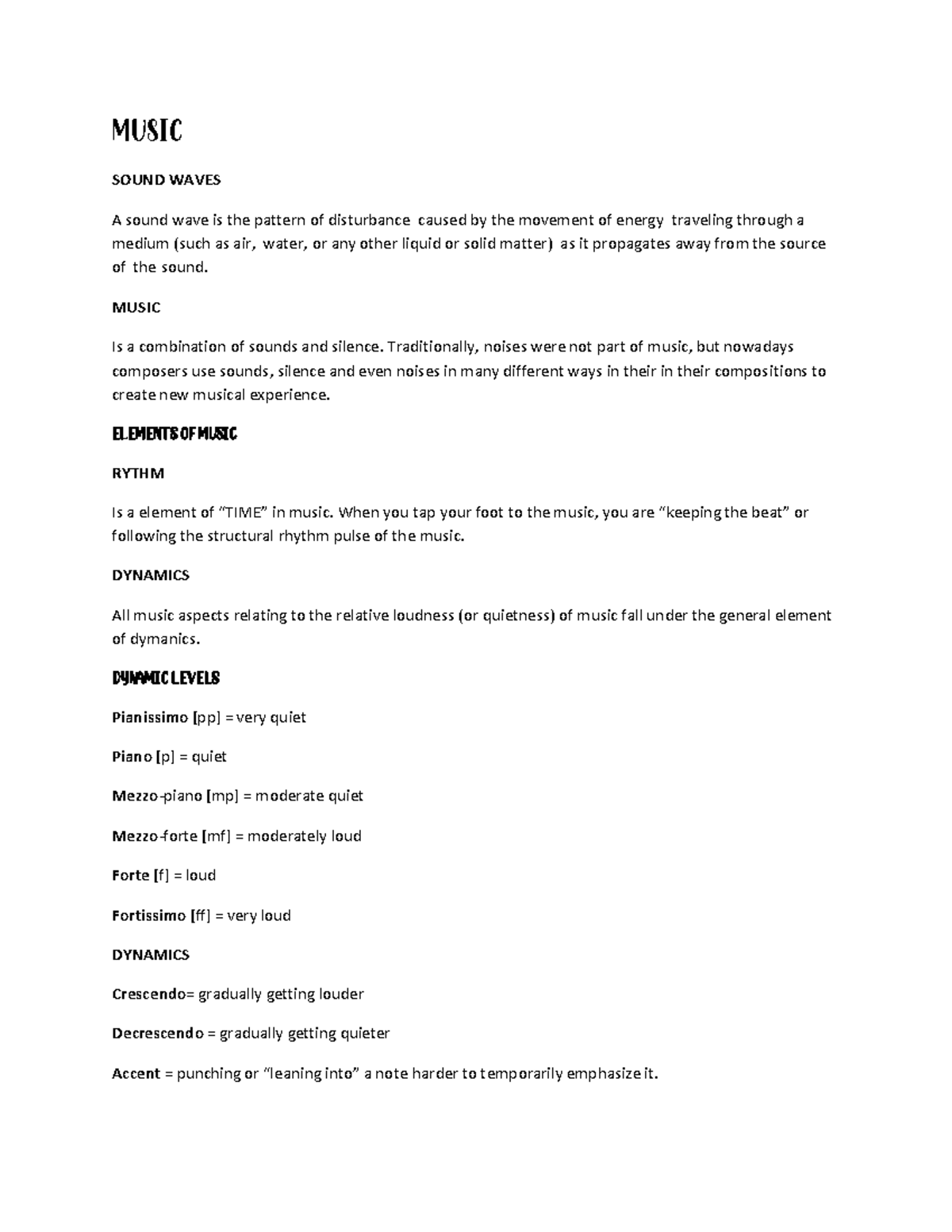 Music - Lecture notes 7 - Art Appreciation - DHVSU - Studocu