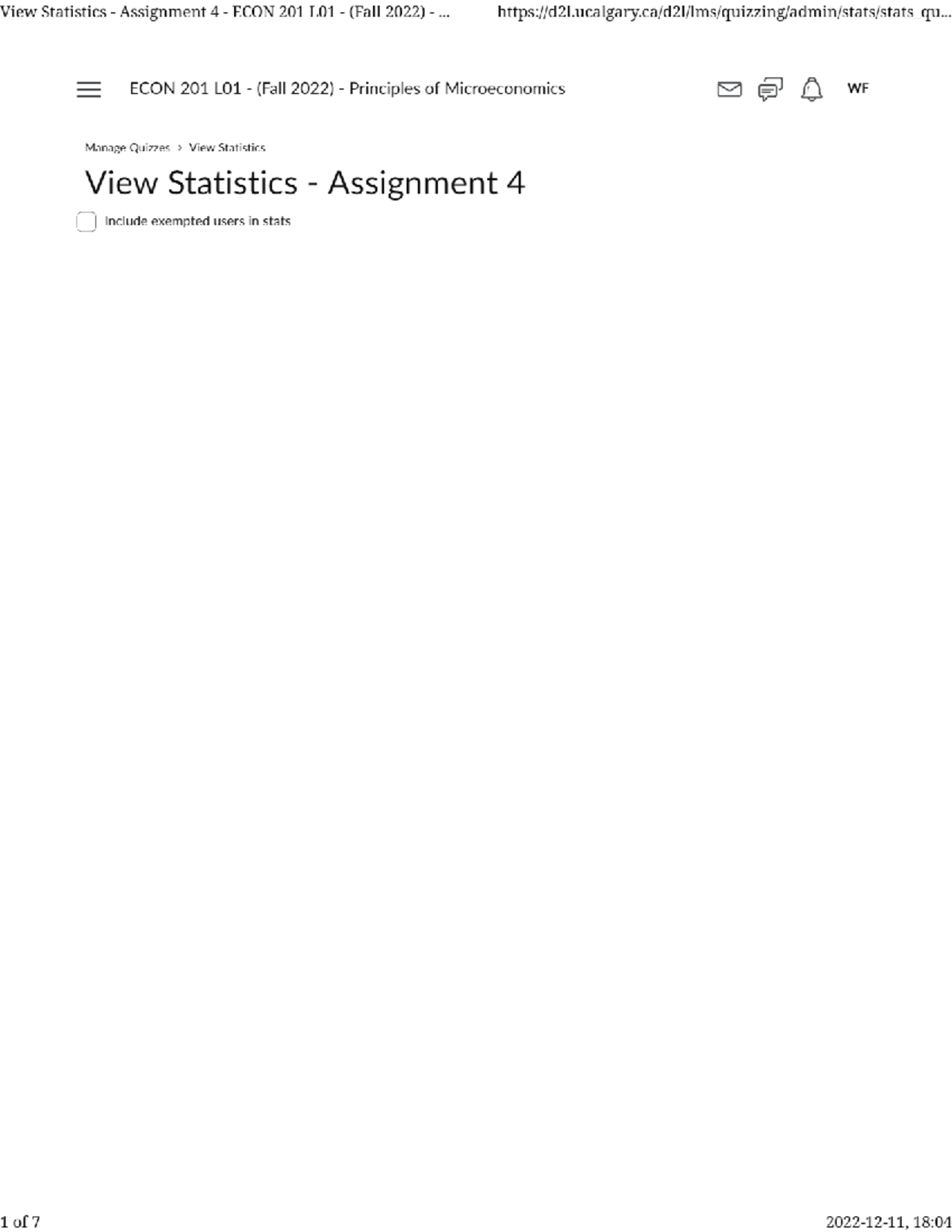 View Statistics - Assignment 4 - ECON 201 L01 - (Fall 2022) - Principles of Microeconomics ...