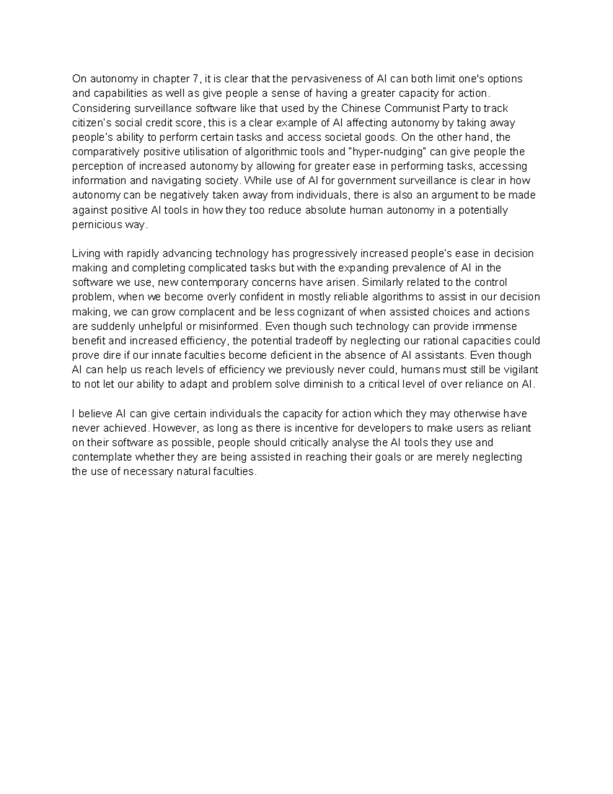 AI Write-Up 4 - Weekly write up example - On autonomy in chapter 7, it ...