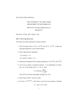 Assignment 5 sol - Fall - THE UNIVERSITY OF HONG KONG DEPARTMENT OF MATHEMATICS MATH1013 ...