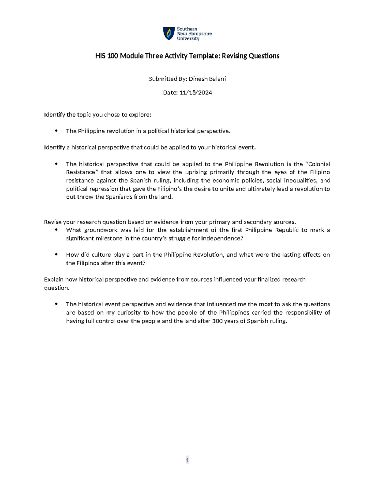 HIS 100 Module Three Activity Revising Questions - HIS 100 Module Three ...