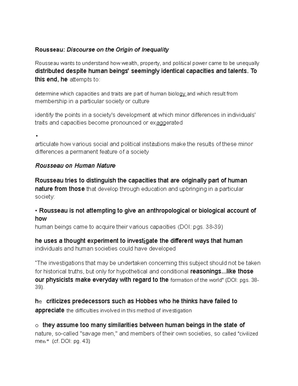 Rousseau - Notes summary I - Rousseau: Discourse on the Origin of ...