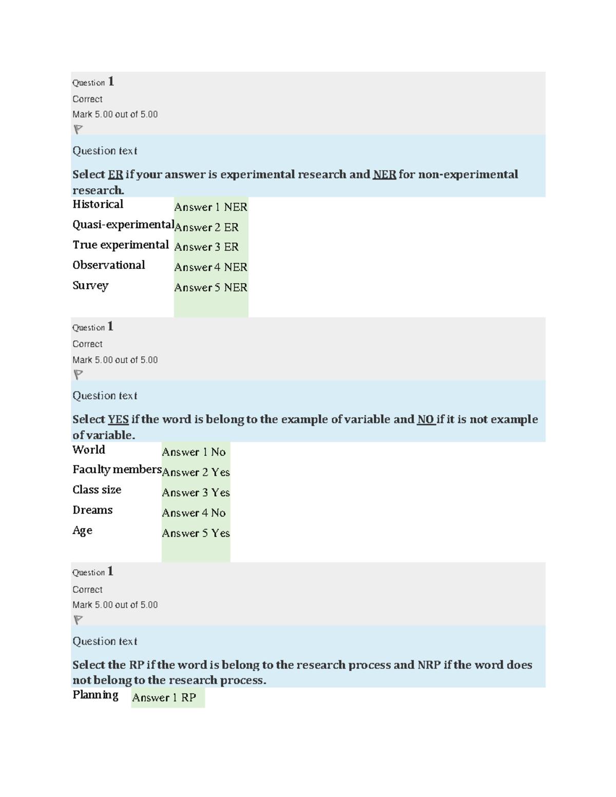 Pdfcoffee - PLASE - Question 1 Correct Mark 5 out of 5. Question text Select ER if your answer ...