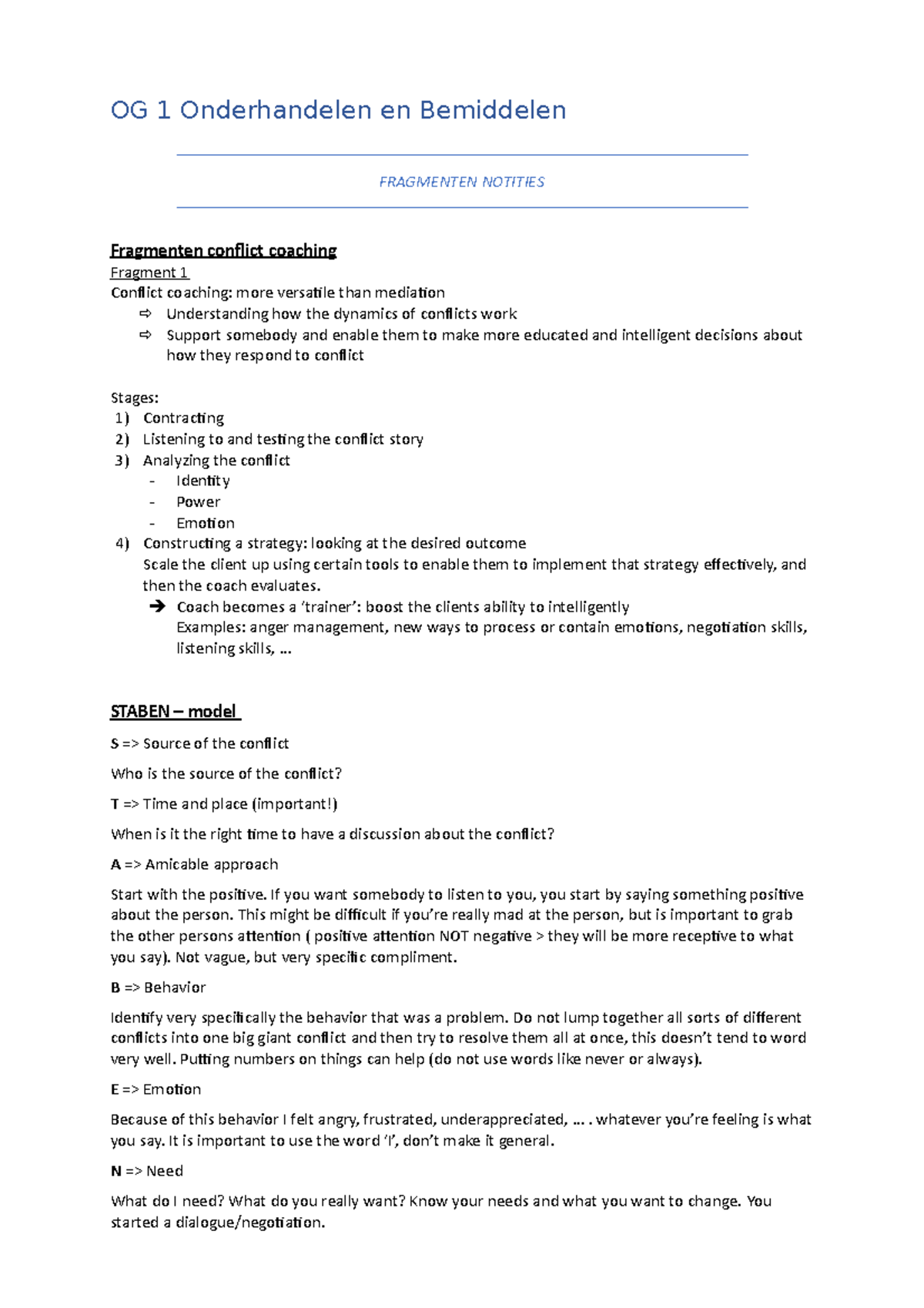 Onderhandelen EN Bemiddelen - OG 1 - OG 1 Onderhandelen en Bemiddelen ...