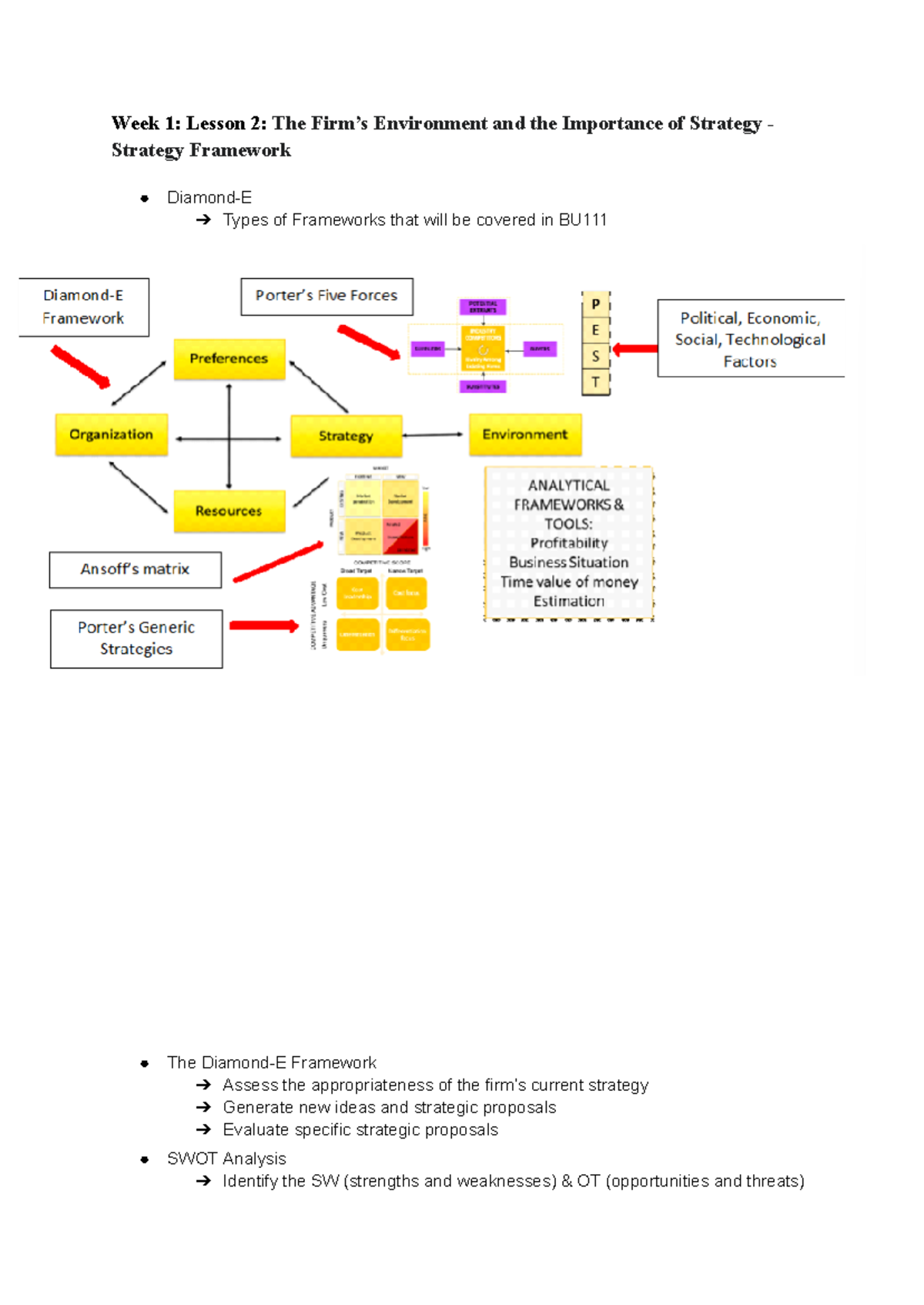 BU111 Notes - Week 1: Lesson 2: The Firm’s Environment and the ...