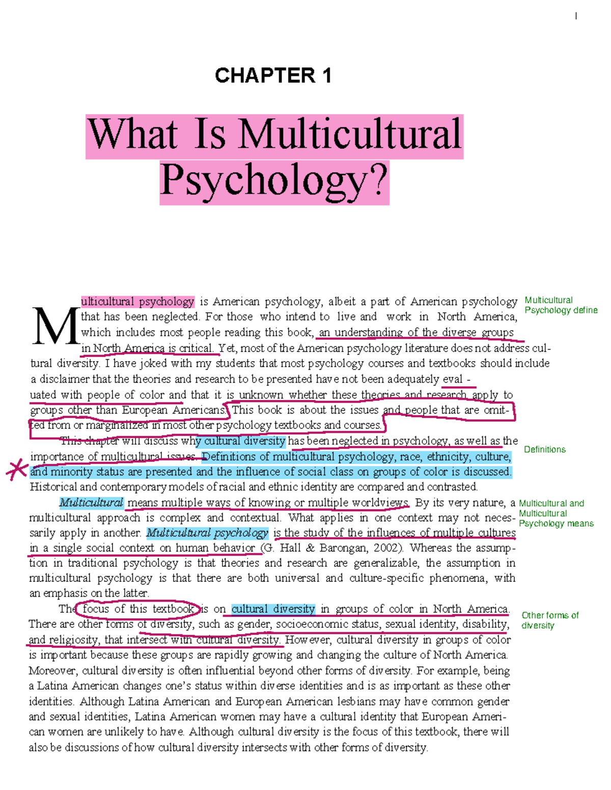 What Is Multicultural Psychology (Hall, 2010 )-1 - M I CHAPTER 1 What ...