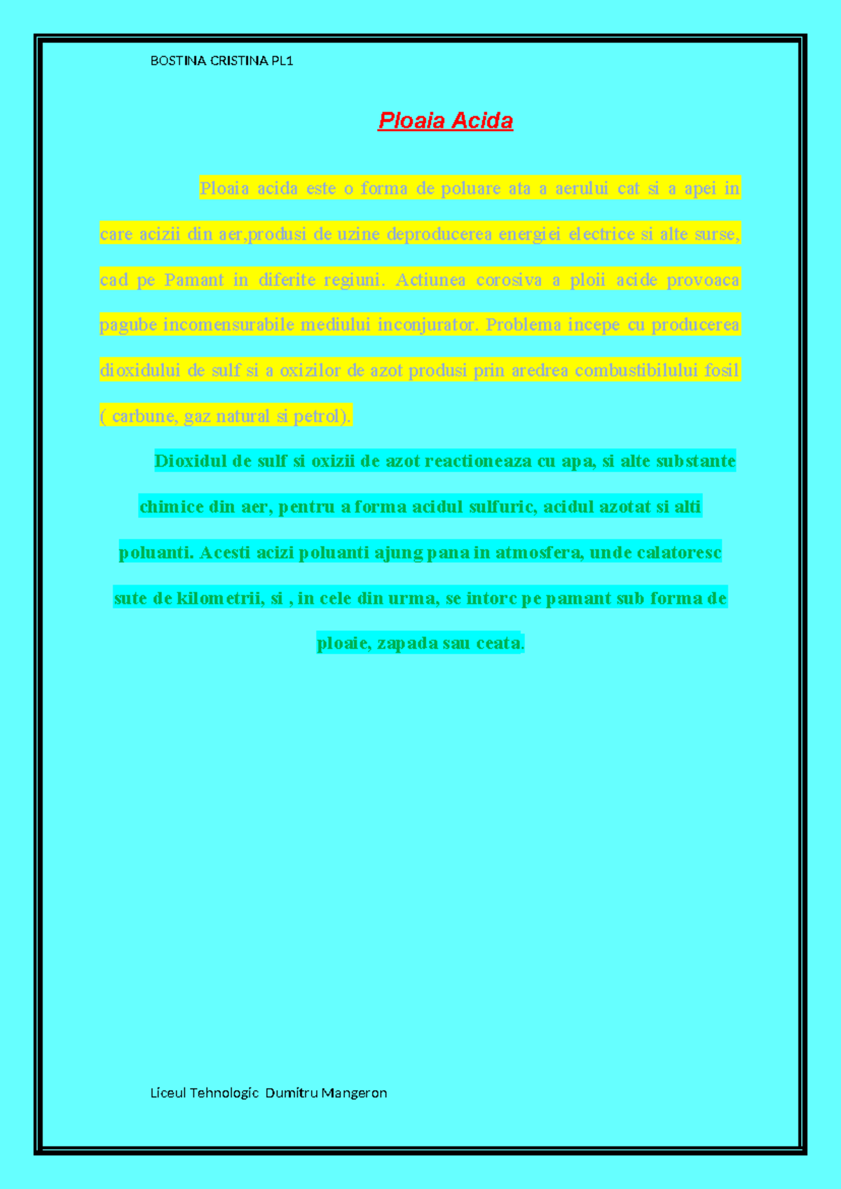 Ploaia Acida Bostina Cristina - BOSTINA CRISTINA PL Ploaia Acida Ploaia ...