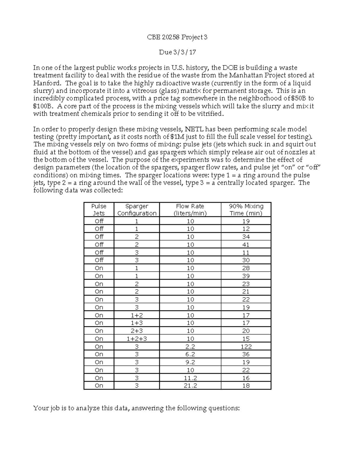 Project 3 - Mar 02, 2017 - CBE 20258 Project 3 Due 3/3/17 In one of the ...