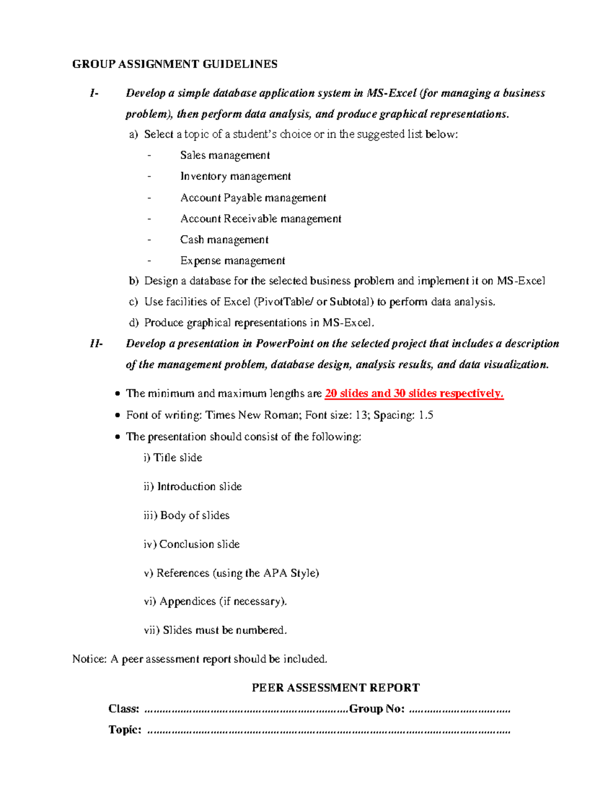Group Project Guidelines 2 - GROUP ASSIGNMENT GUIDELINES I- Develop a simple database ...