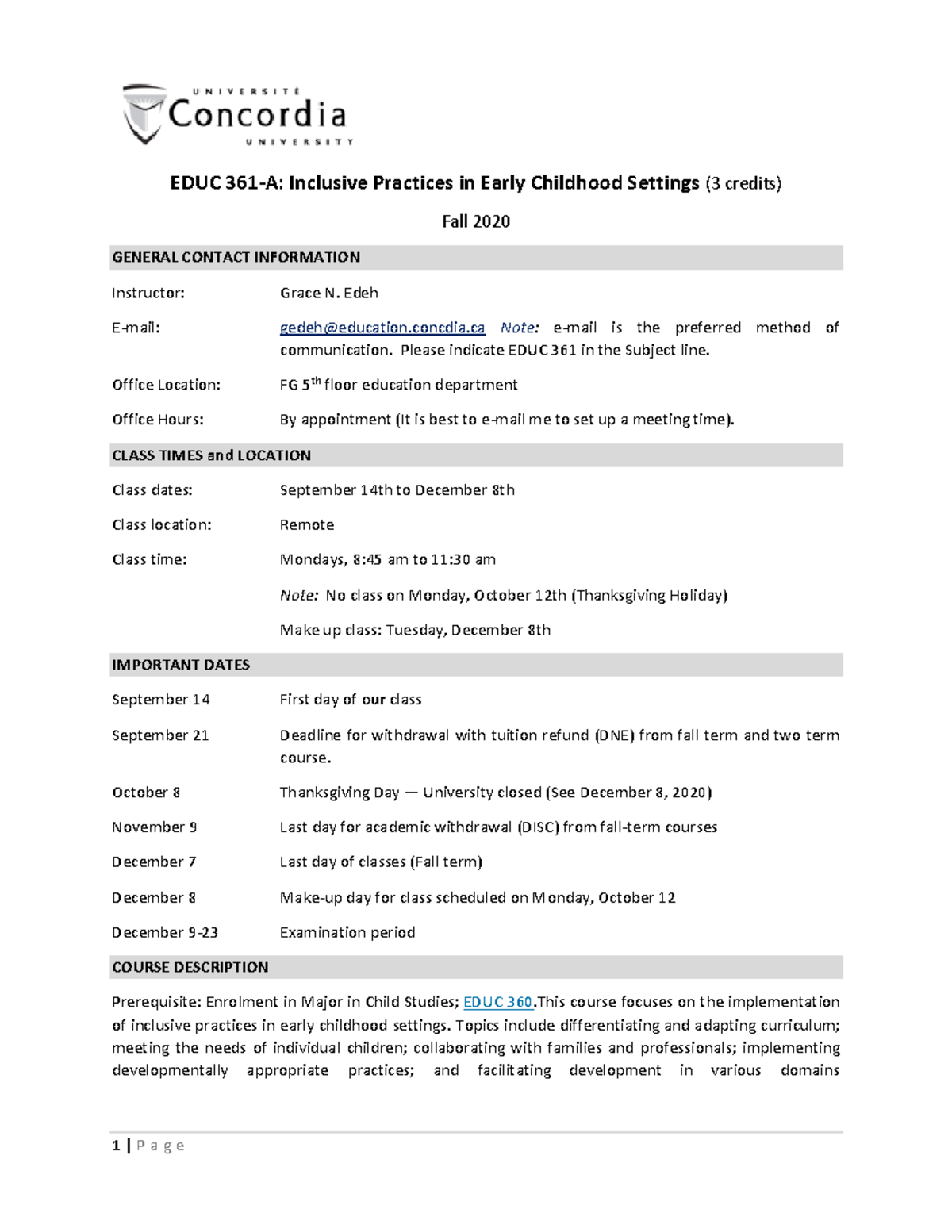 Course outline Fall 2020 - EDUC 361-A: Inclusive Practices in Early ...