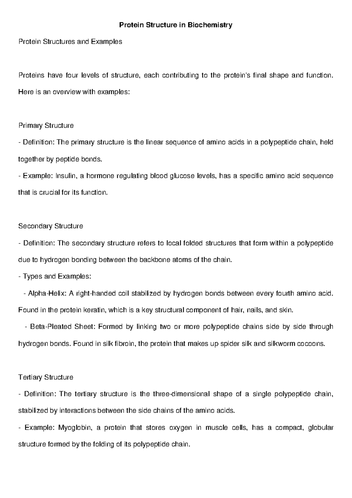 Protein Structures and Examples - Protein Structure in Biochemistry ...