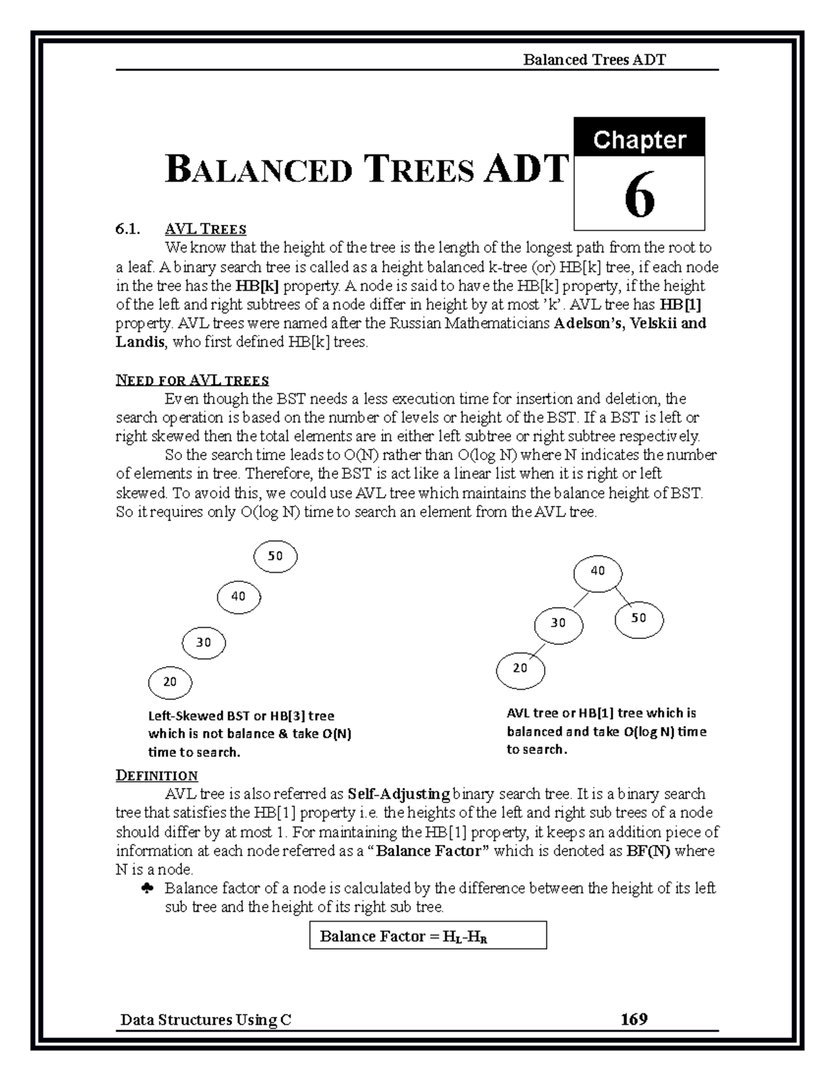 Chapter 6 balanced trees adt 169 198 - Chapter 6 50 40 30 20 AVL tree ...