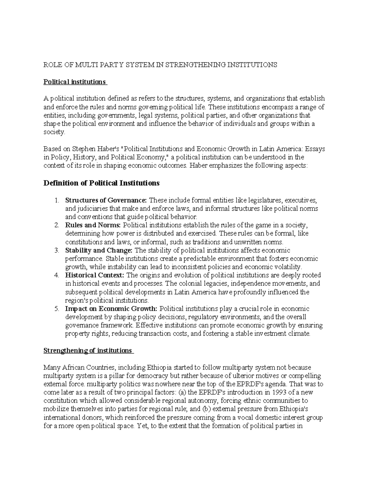 Strengthening institutions - ROLE OF MULTI PARTY SYSTEM IN ...