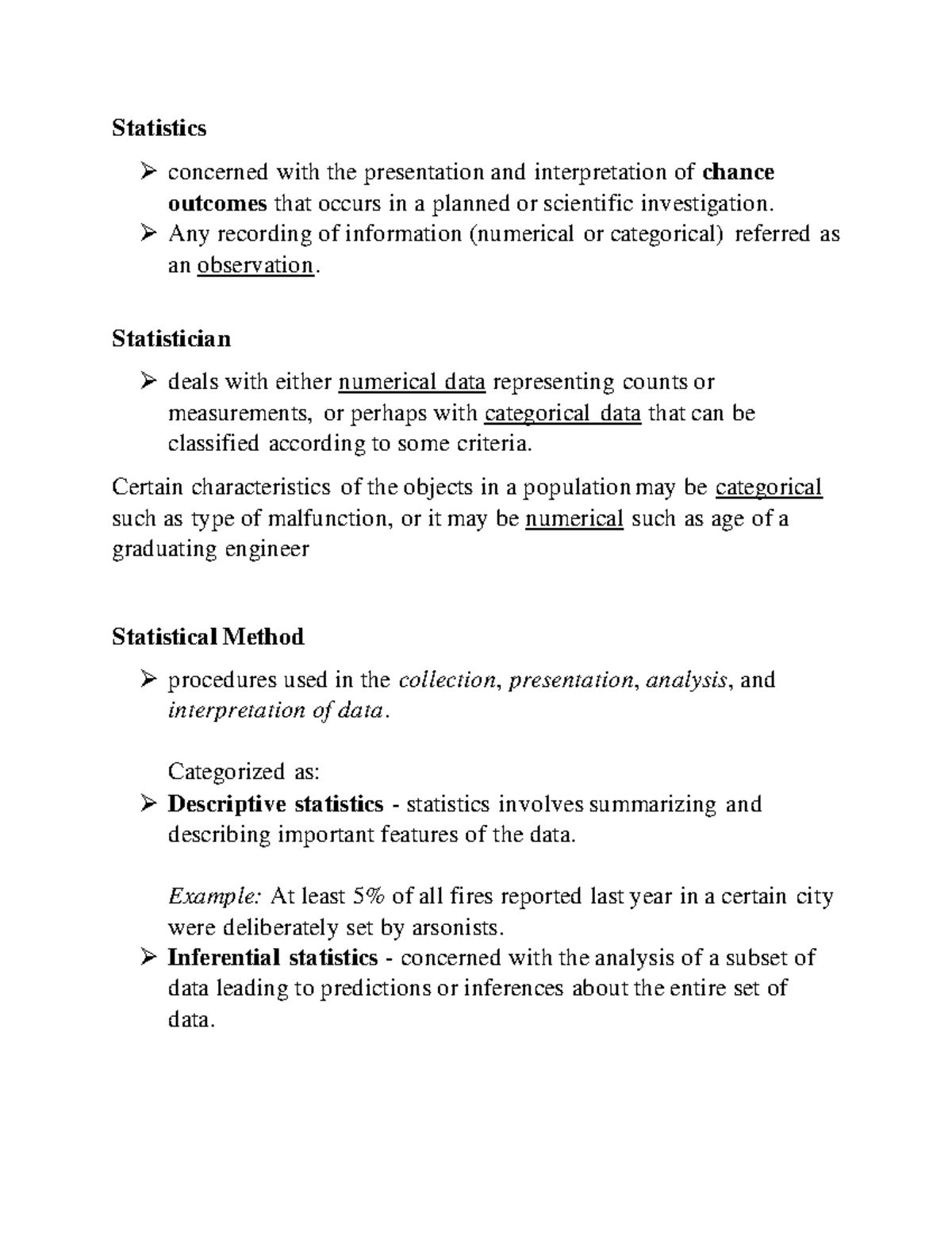 Statistics Intro Reviewer - Statistics concerned with the presentation ...
