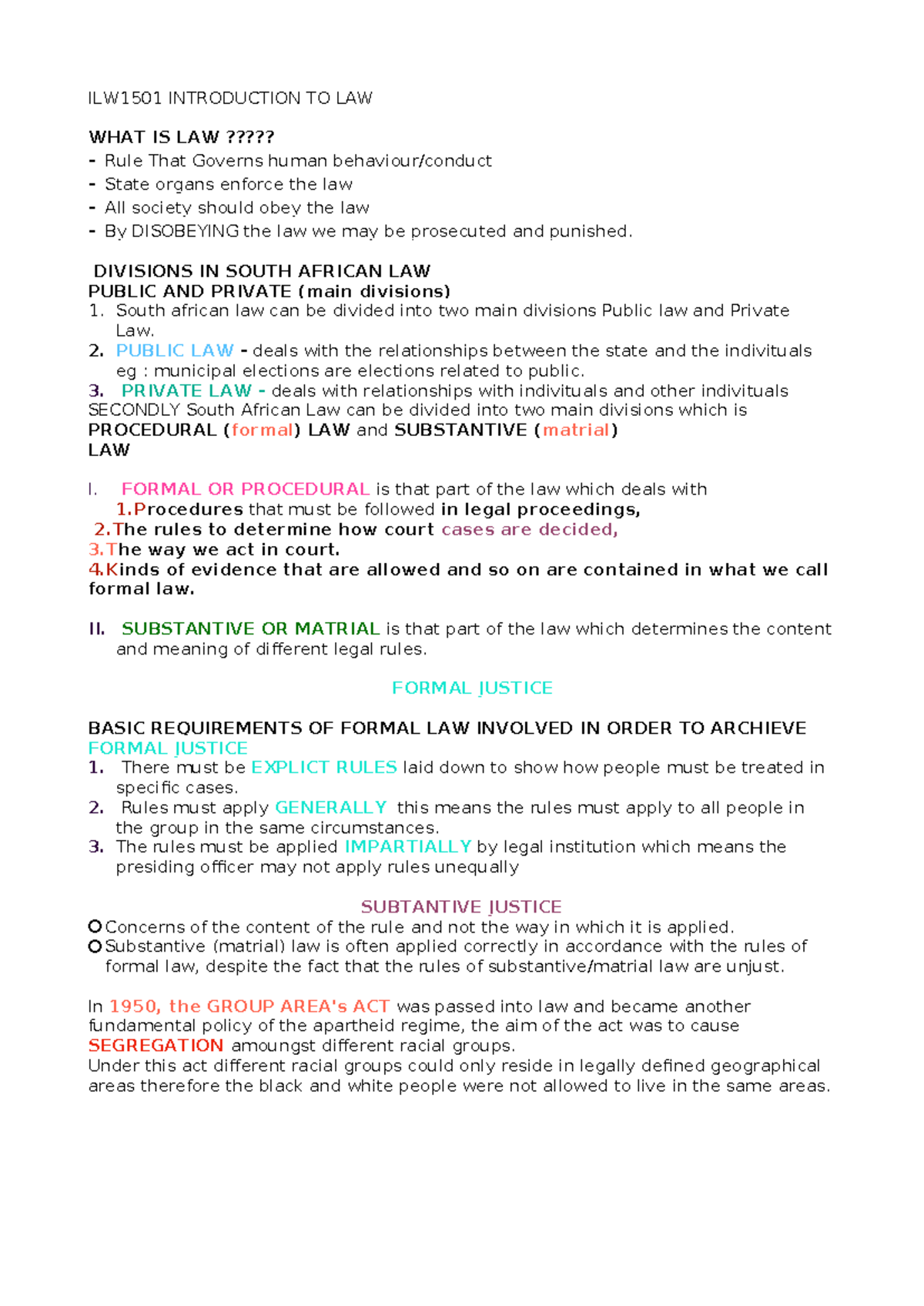 Blank 5 - Summary Introdution to law - ILW1501 INTRODUCTION TO LAW WHAT ...