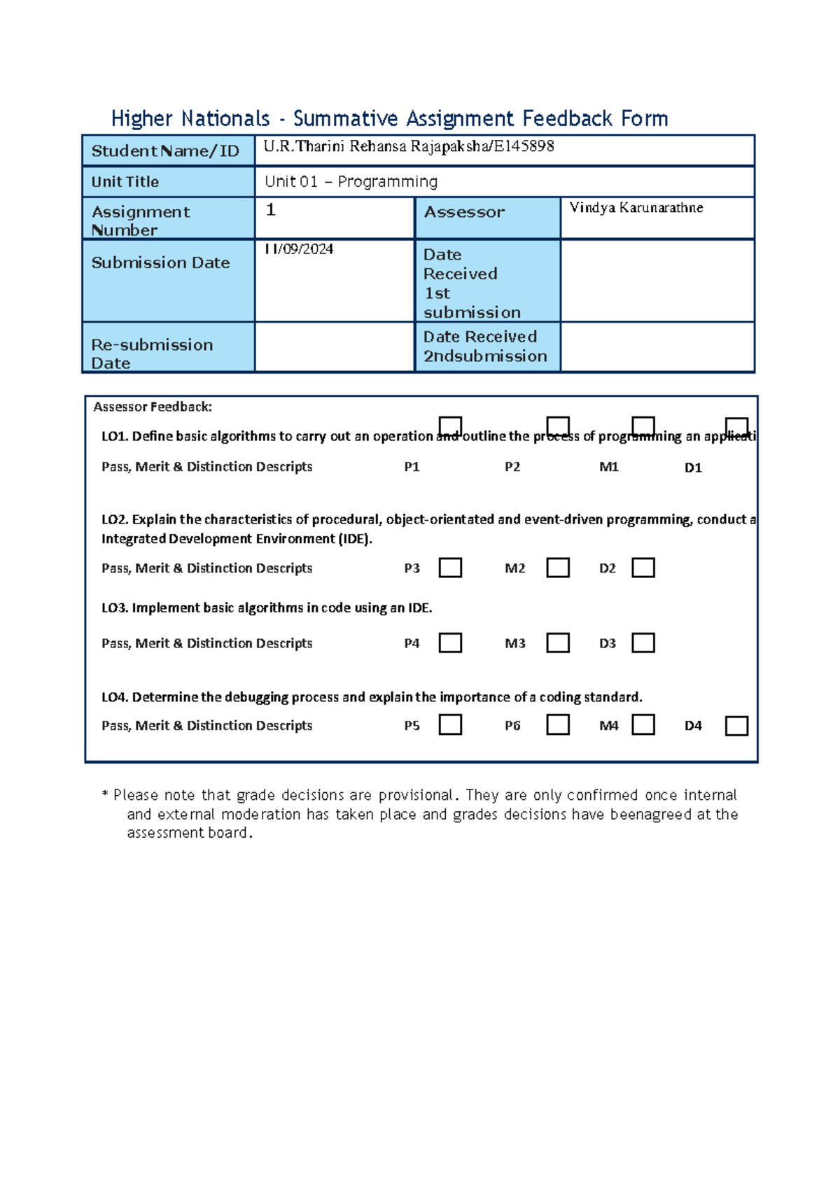 Tharini Rajapaksha (00238334) Programming - Higher Nationals - Summative Assignment Feedback ...