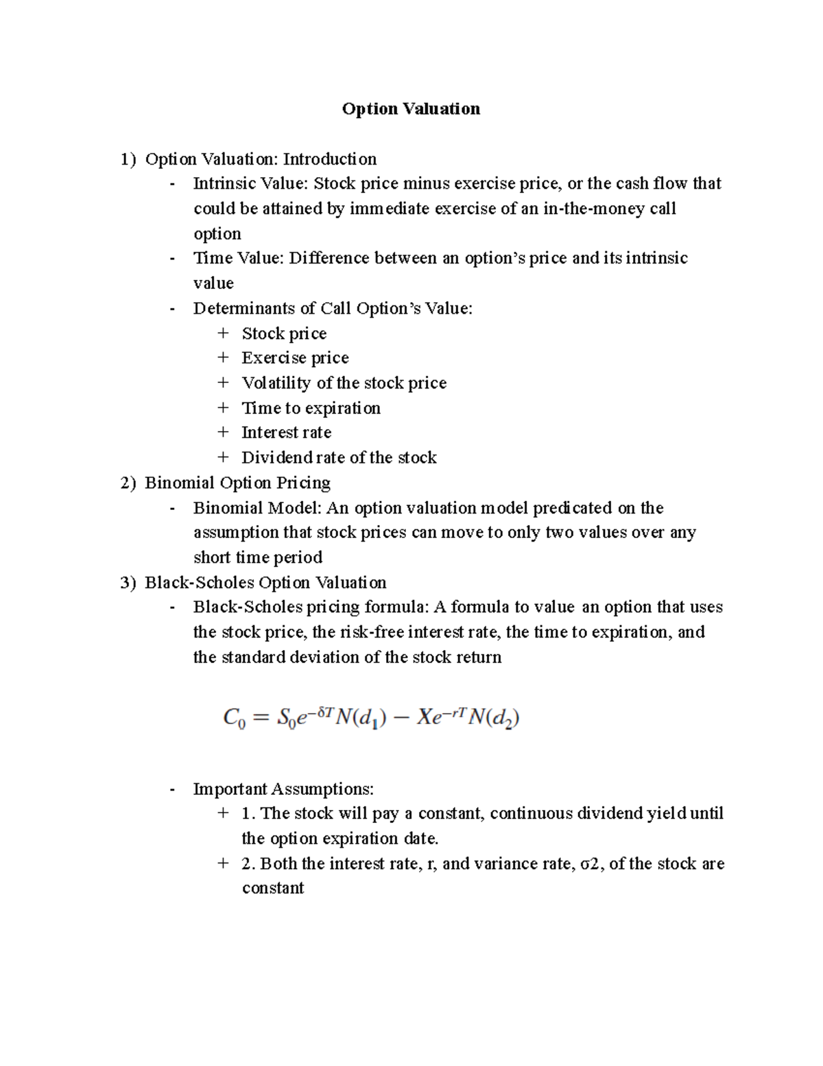 Chapter 16 Summary Report - Option Valuation Option Valuation ...