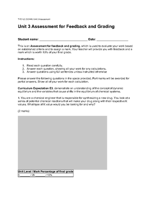 Unit 2 Assessment for Feedback and Grading - TVO ILC SCH4U Unit 2 ...