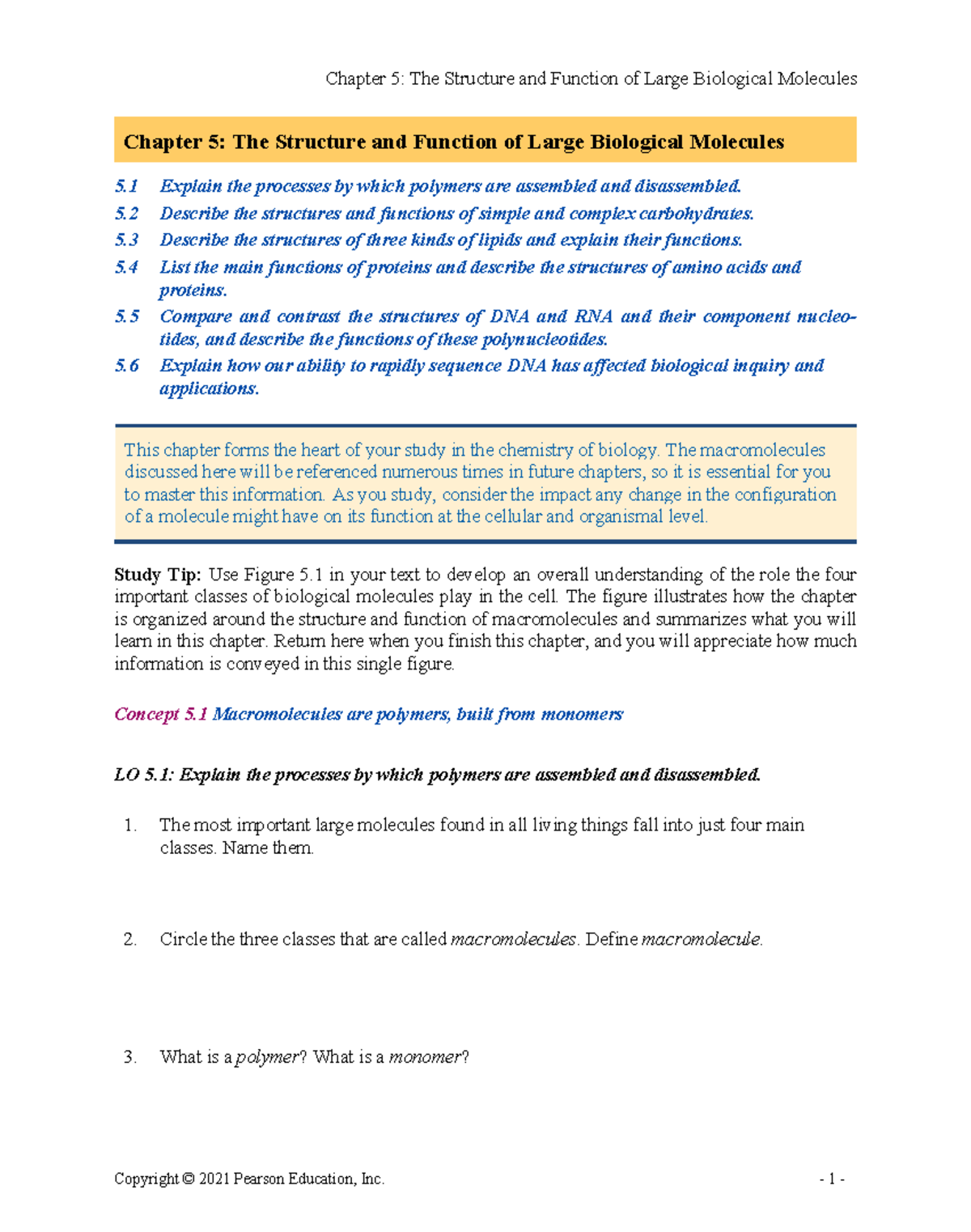 AP Bio reading guides - Copyright © 2021 Pearson Education, Inc. - 1 ...