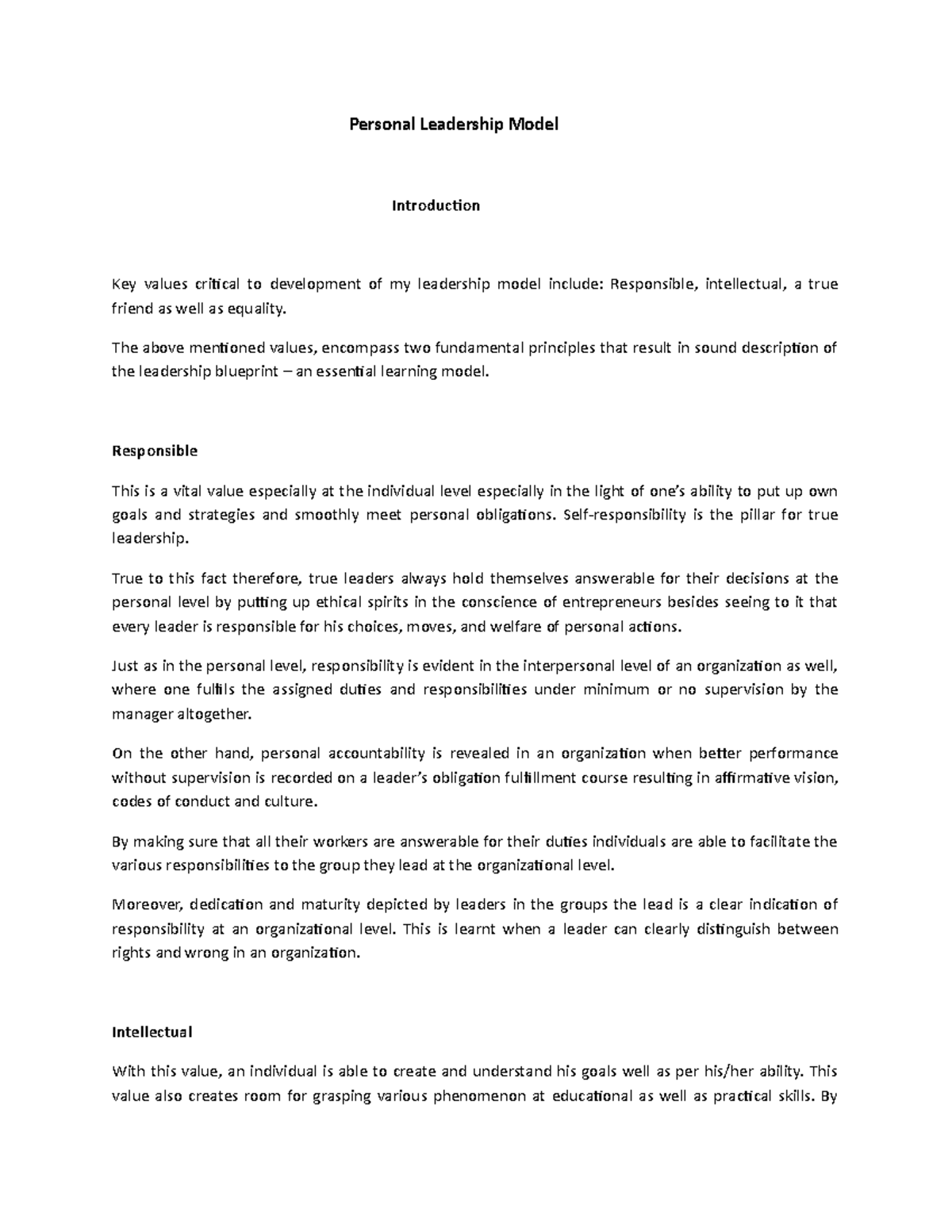 Personal Leadership Model Paraphrase - Personal Leadership Model ...
