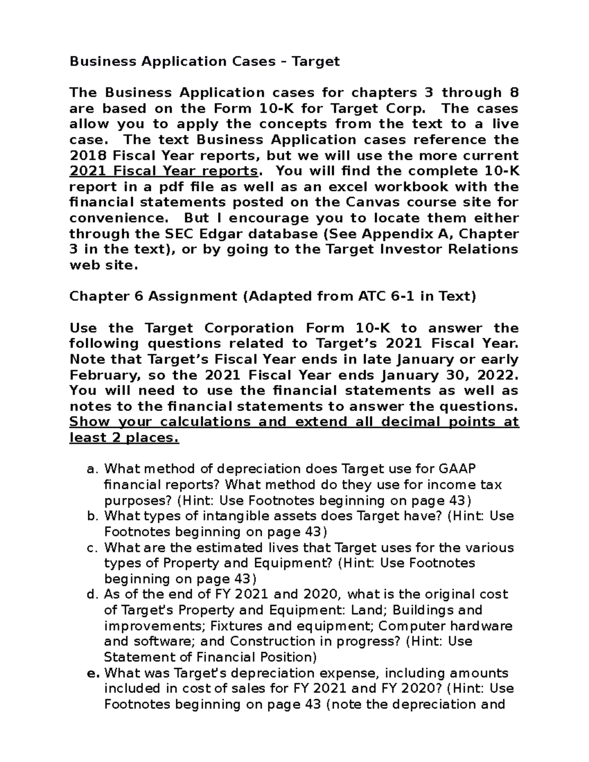 CH 6 Application Case FY 2021 - Business Application Cases – Target The ...