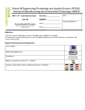 EET-117 LAB 1 24W - Centennial College ELECTRICAL ENGINEERING TECHNICIAN & TECHNOLOGY Course ...