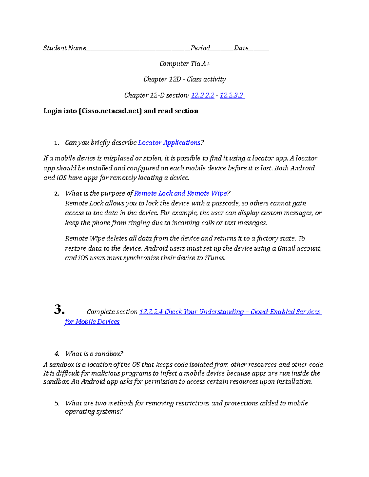 Chapter 12D Class Activity - Student - Studocu