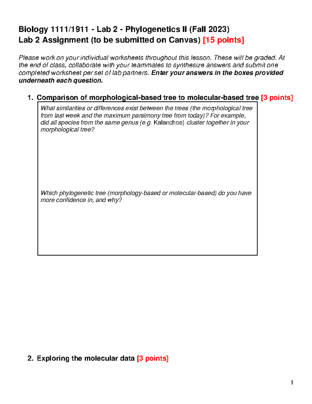 Lab 2 Lecture Notes - 1 Biology 1111/1911 - Lab 2 - Phylogenetics II ...