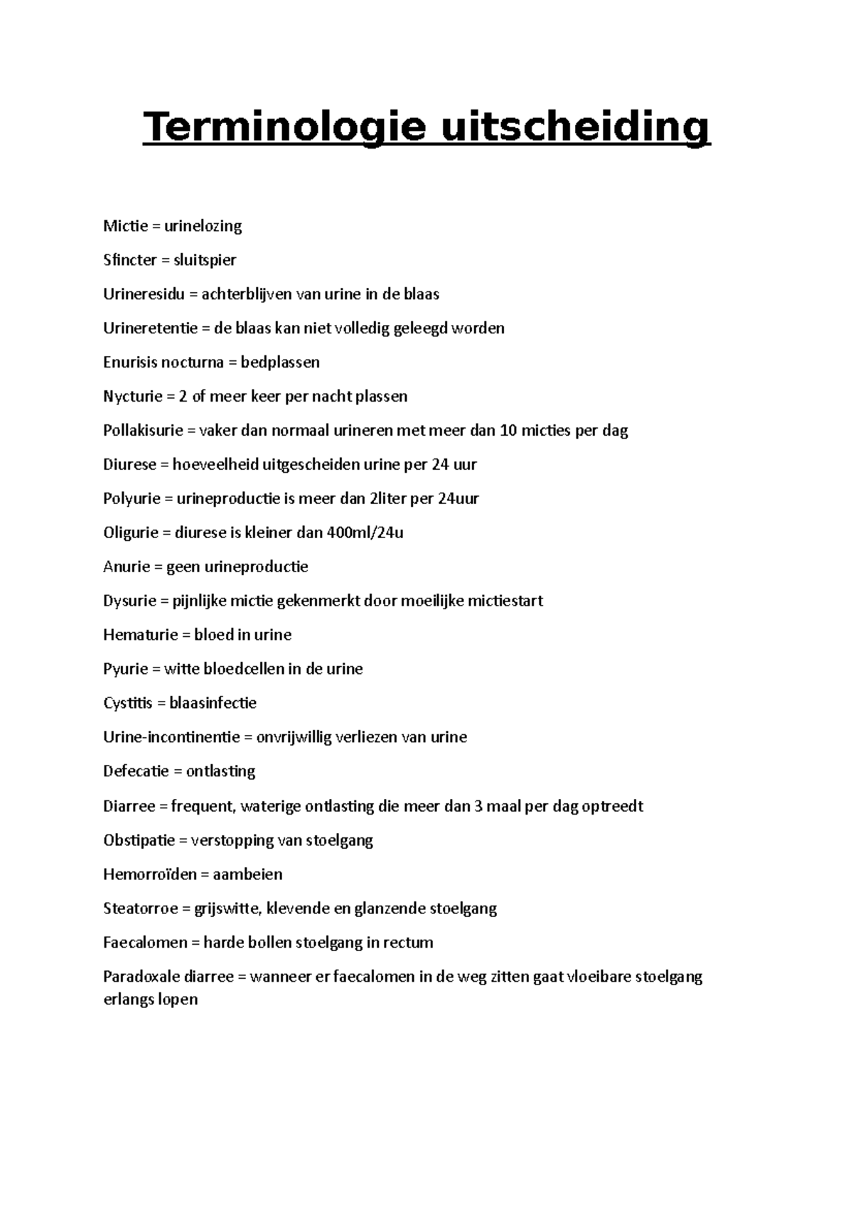 Terminologie uitscheiding - Terminologie uitscheiding Mictie ...