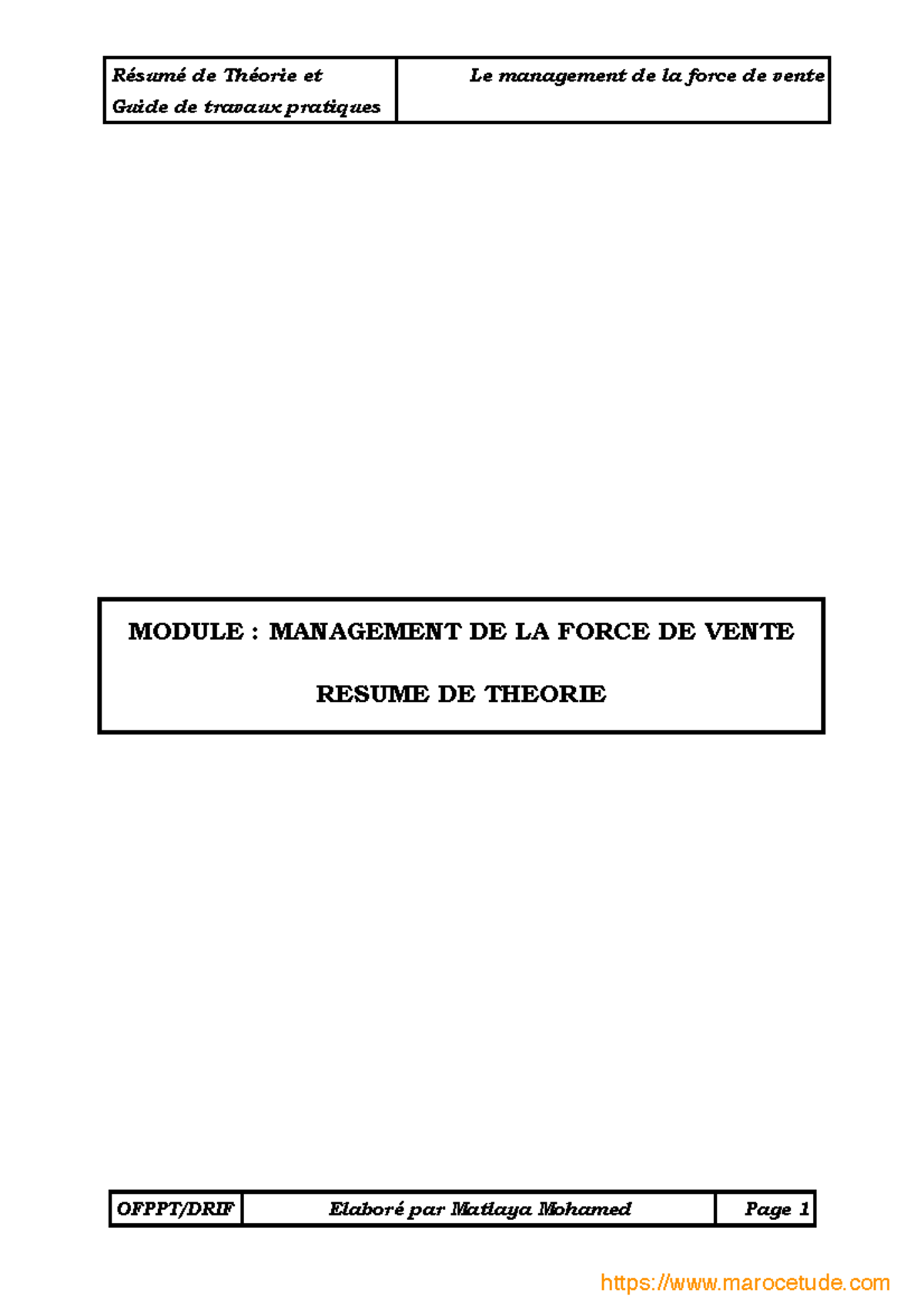 M15 management de la force de vente TER TSC - Guide de travaux ...