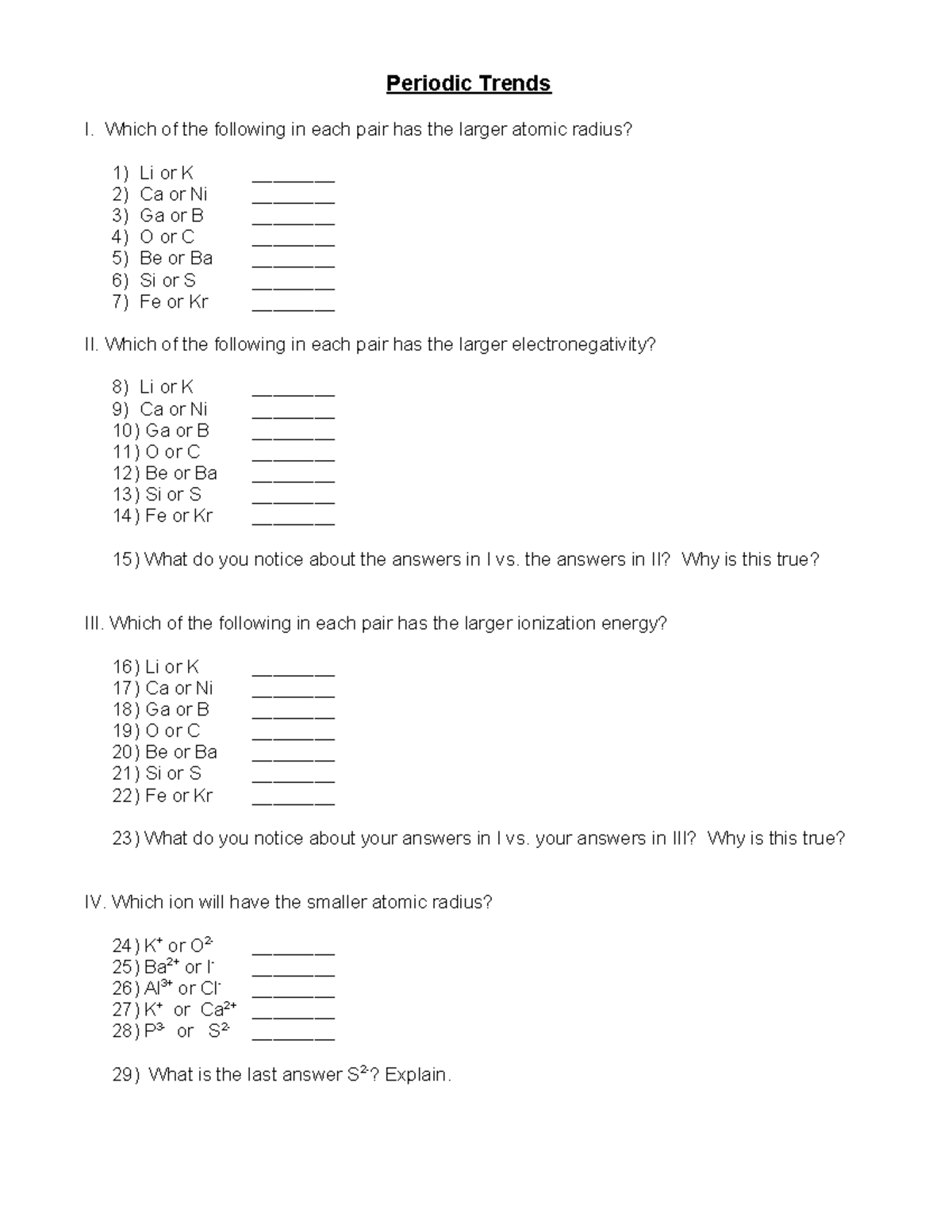 Worksheet-Periodic Trends - Periodic Trends I. Which of the following ...