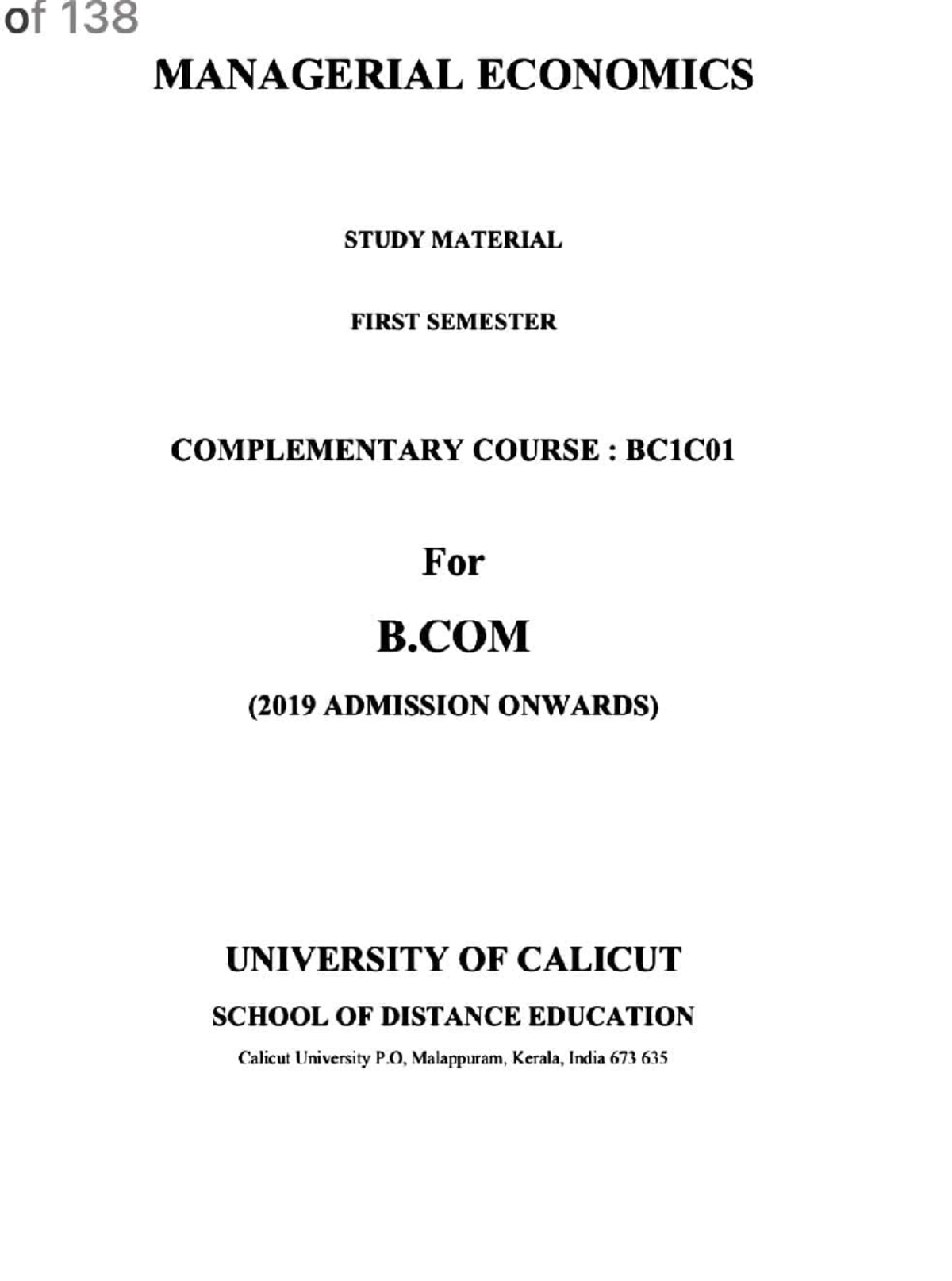 Managerial Economics study material - of 138 MANAGERIAL ECONOMICS STUDY ...